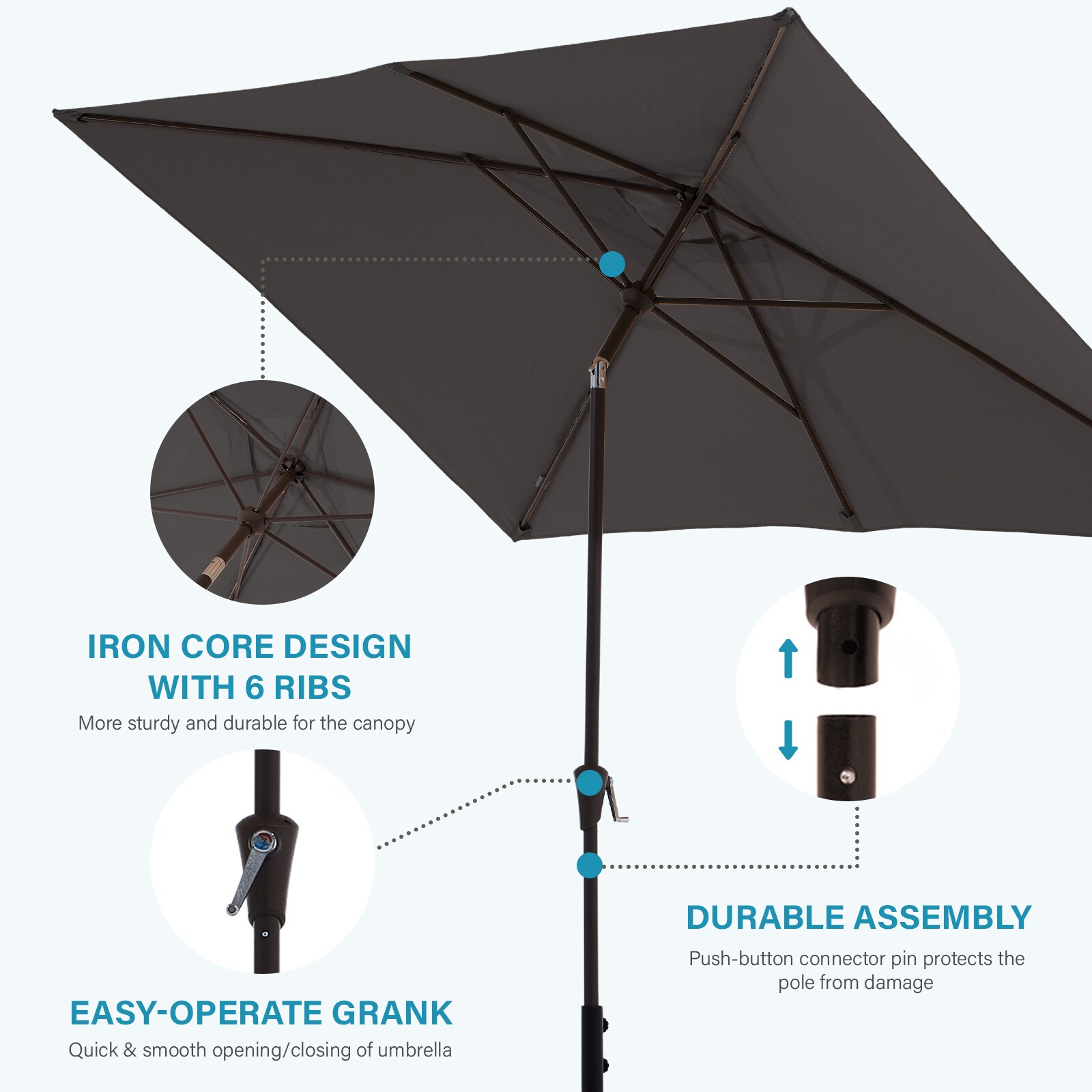Serwall 6.5x10 FT Rectangular Dark Gray Patio Umbrellas Outdoor Table ...