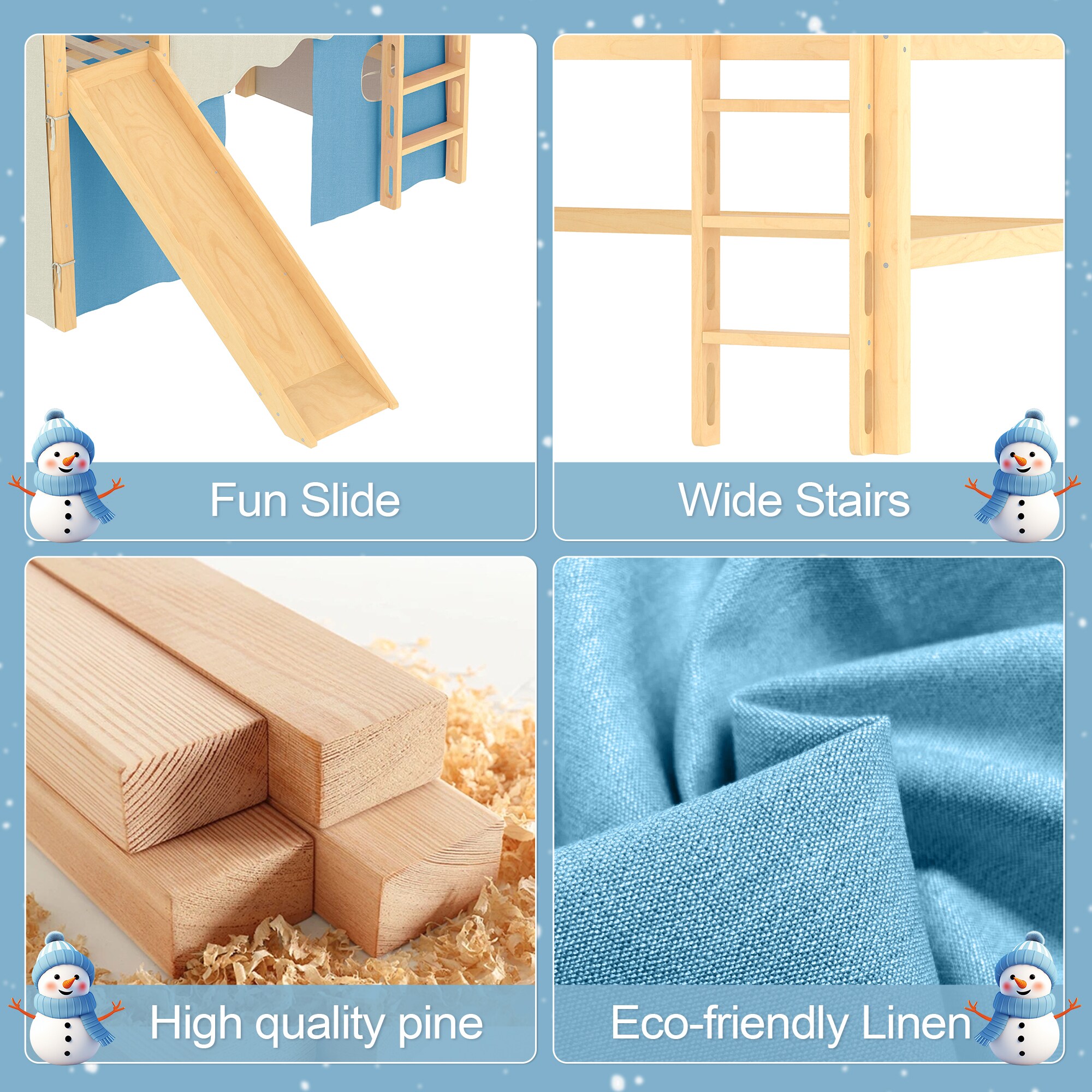 LUXEYARD Full Size House Loft Bed with Sills and Tents Solid Wood Loft ...