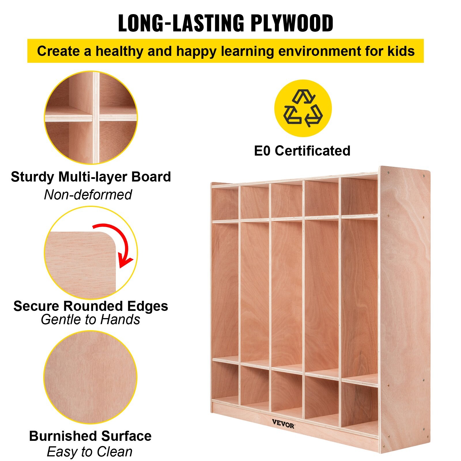 Huluwat Preschool Cubby Lockers 5-Section Plywood Birch Coat Locker ...