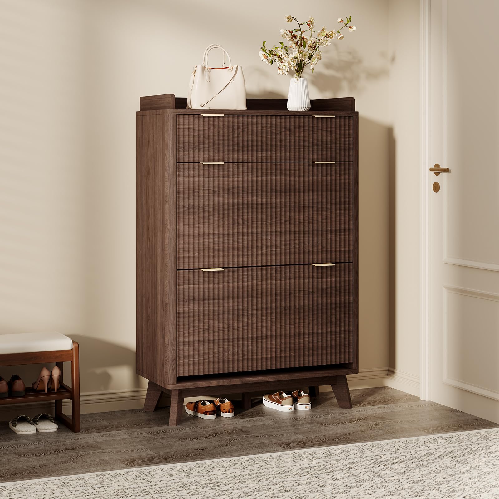 GarveeLife Fluted Shoe Cabinet 48-in Tall Narrow Shoe Rack Organizer ...