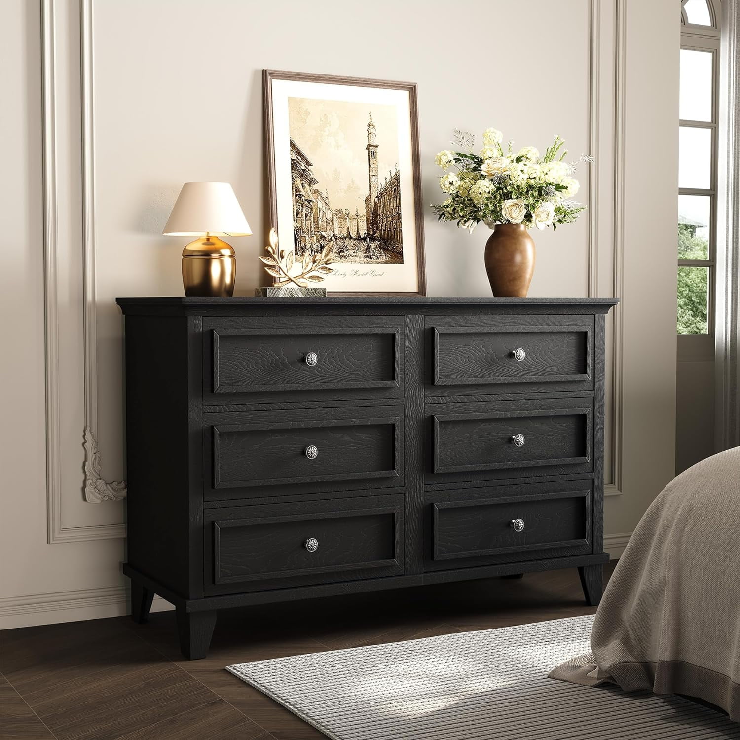 Der Rose 6 Drawer Dresser Large Wide Dresser TV Stand Wooden Storage ...