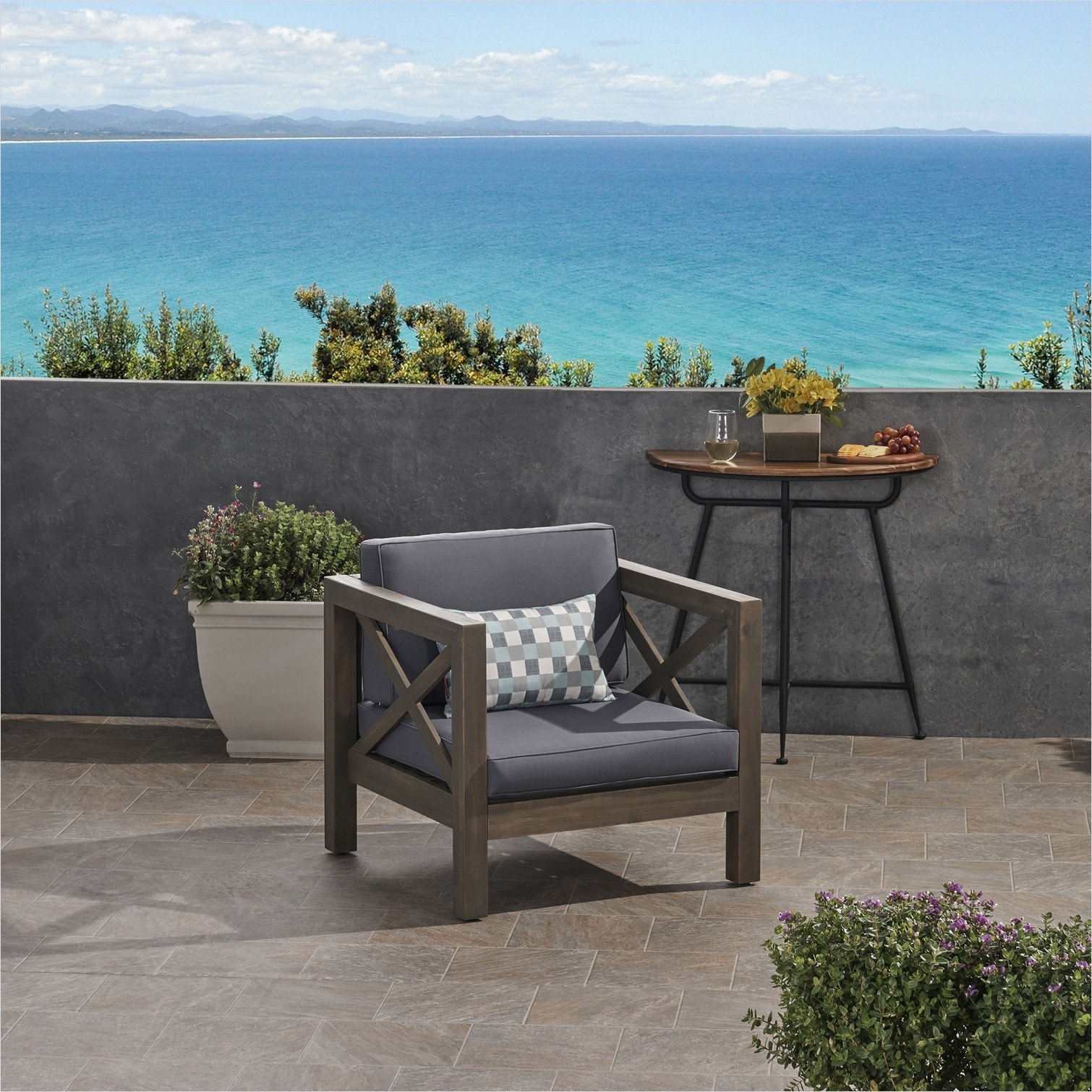 Naturefalls Club chair with classic gray practical cushion and acacia ...