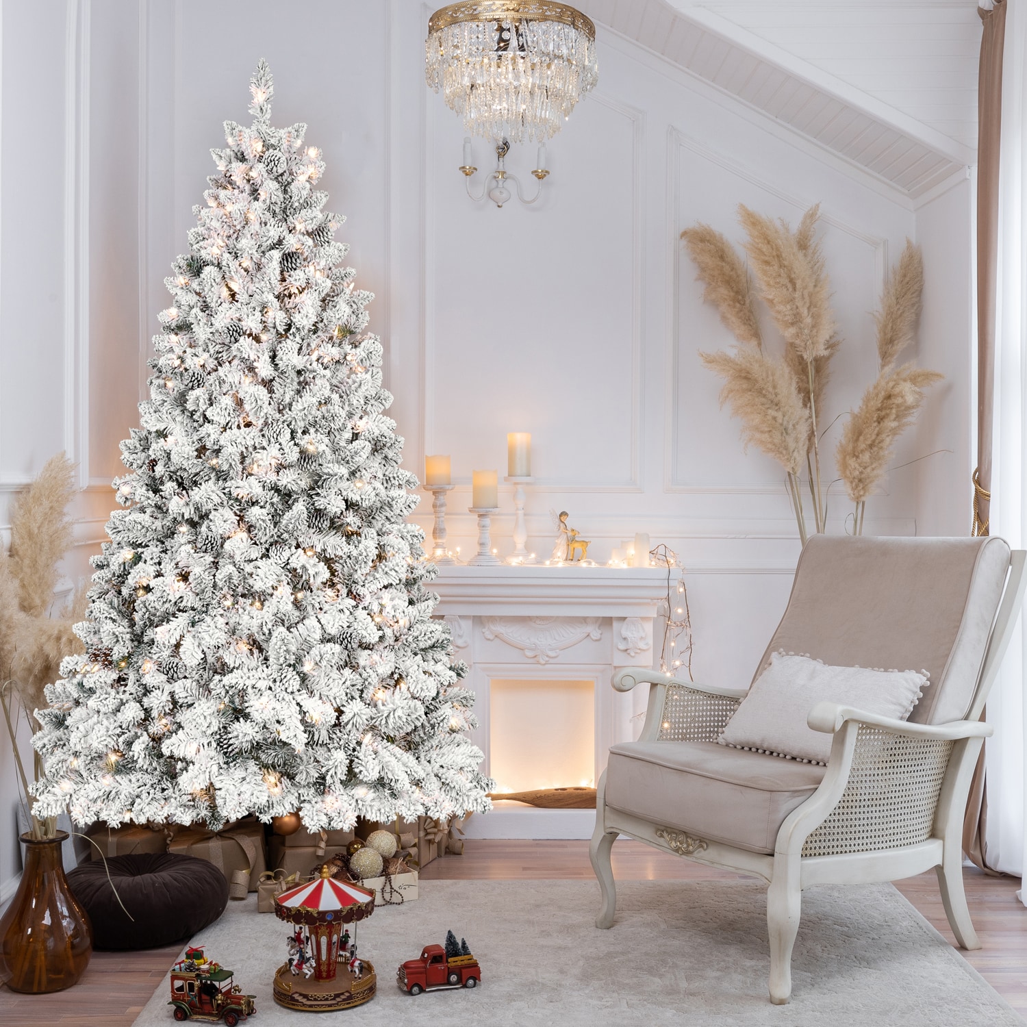 Wooakway Pre Lit Artificial Christmas Tree 7.5FT with 550 UL Lights 49 ...