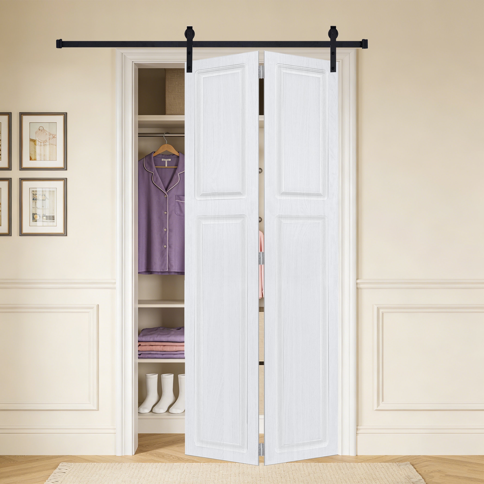 Wooakway 2-panel bi-fold 84 in.X42 in. MDF white walnut Barn Sliding ...
