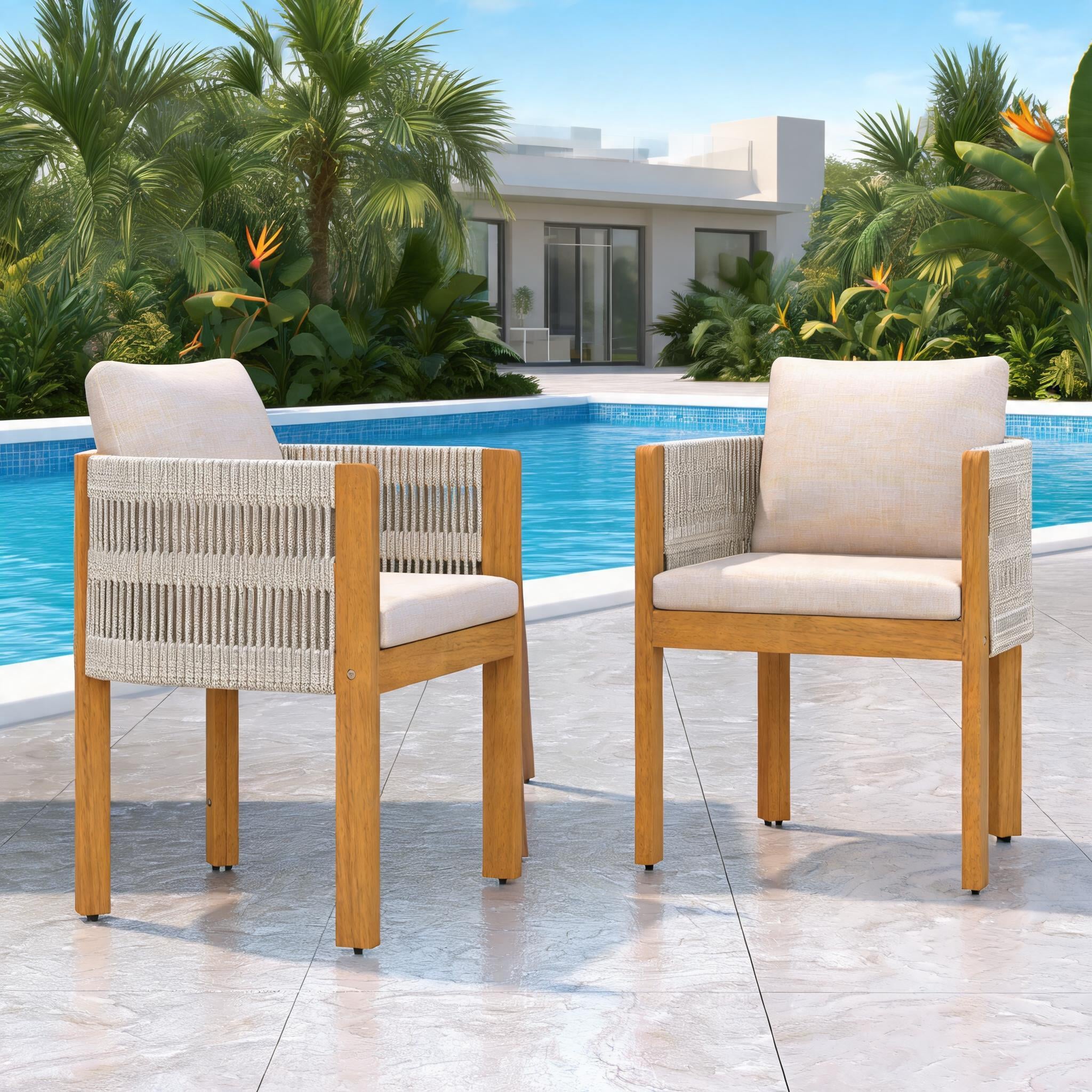 Naturefalls 2-Pack Outdoor Dining Chairs with Acacia Wood Frame and ...