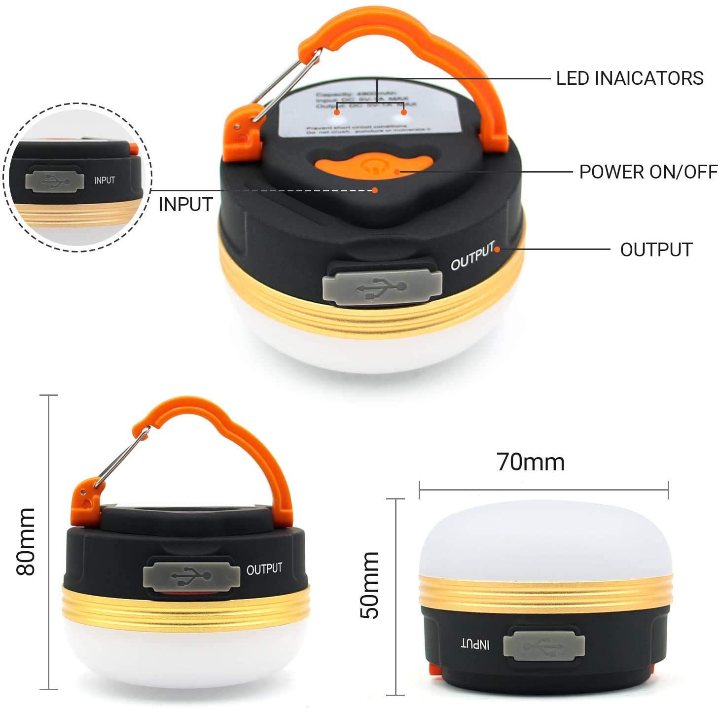 Anqtovp LED Camping Lantern Rechargeable Portable Tent Light 4 Light ...