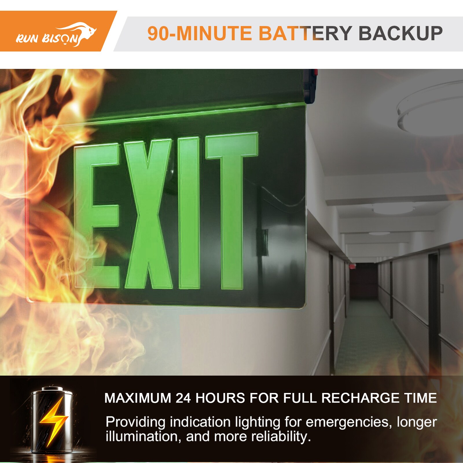 RUN BISON LED EXIT Sign 25 -Watt 120-277 -Volt LED Clear Hardwired Exit ...
