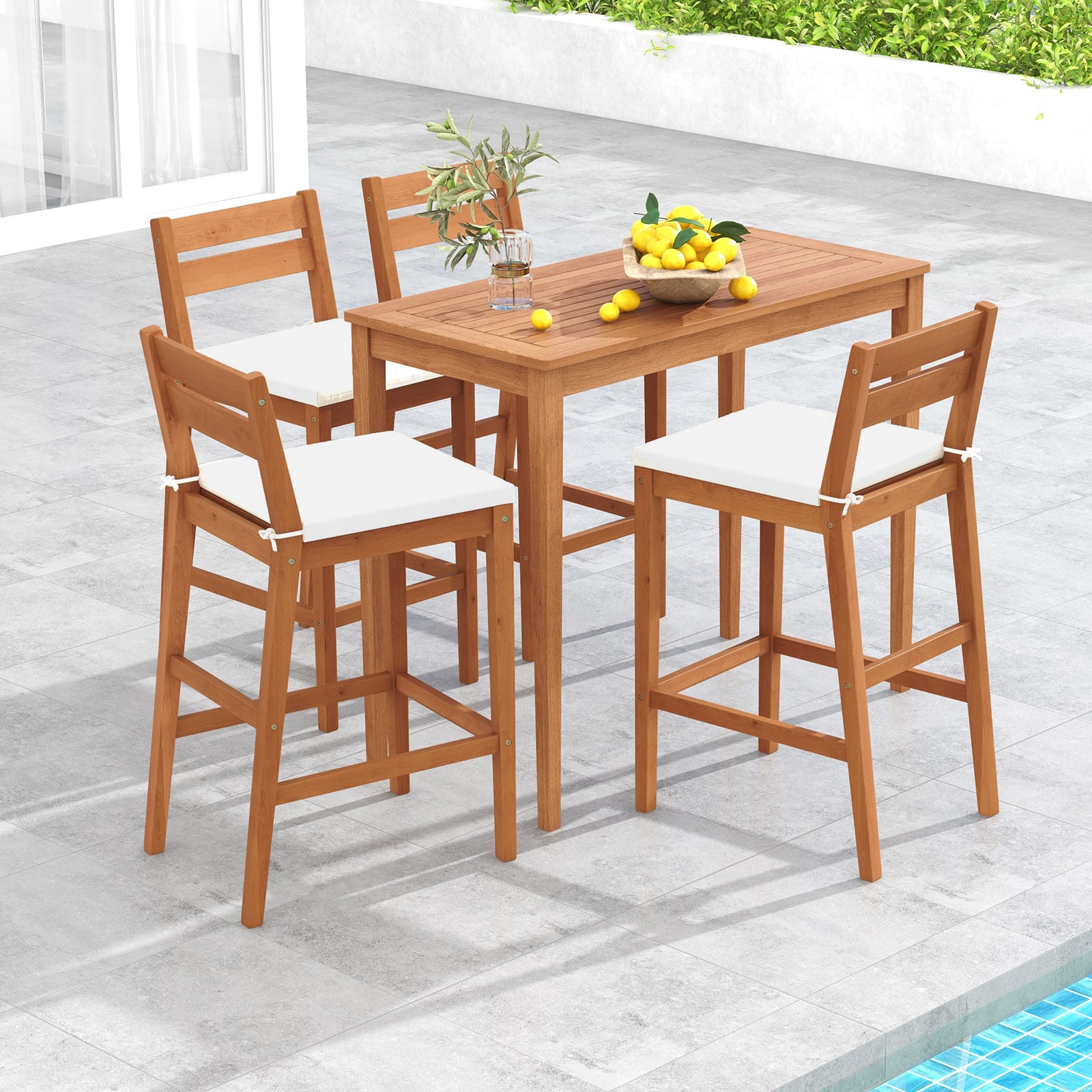 Slickblue Set of 2 Wicker Stackable Natural Eucalyptus Wood Frame Bar ...