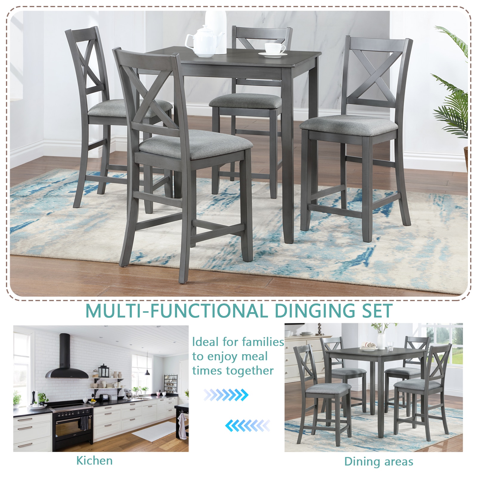 GDFStudio Montara 5-Piece 34.5 in. Farmhouse Wooden Square Counter ...