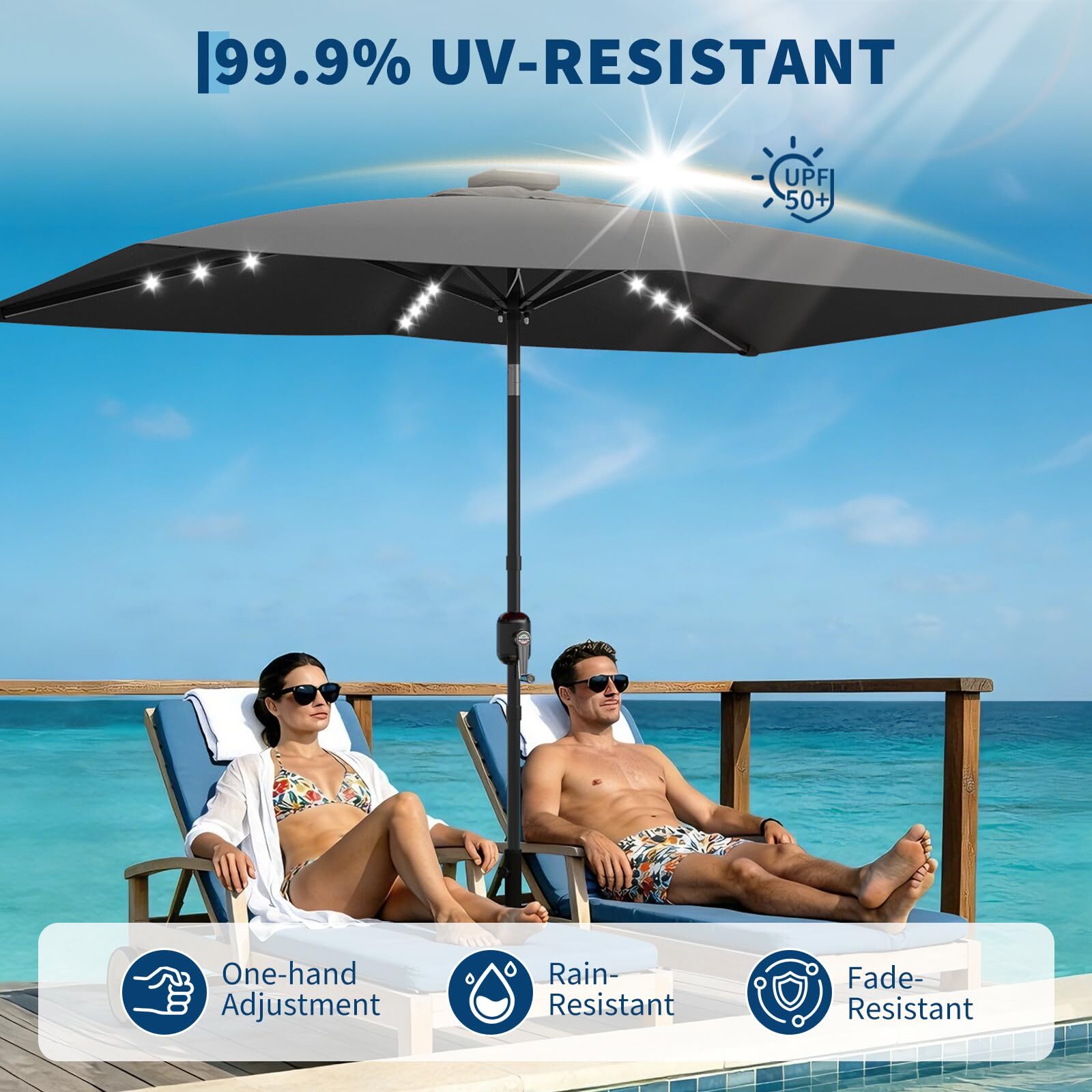 GarveeLife Solar Rectangular Patio Umbrella with Lights Outdoor Table ...