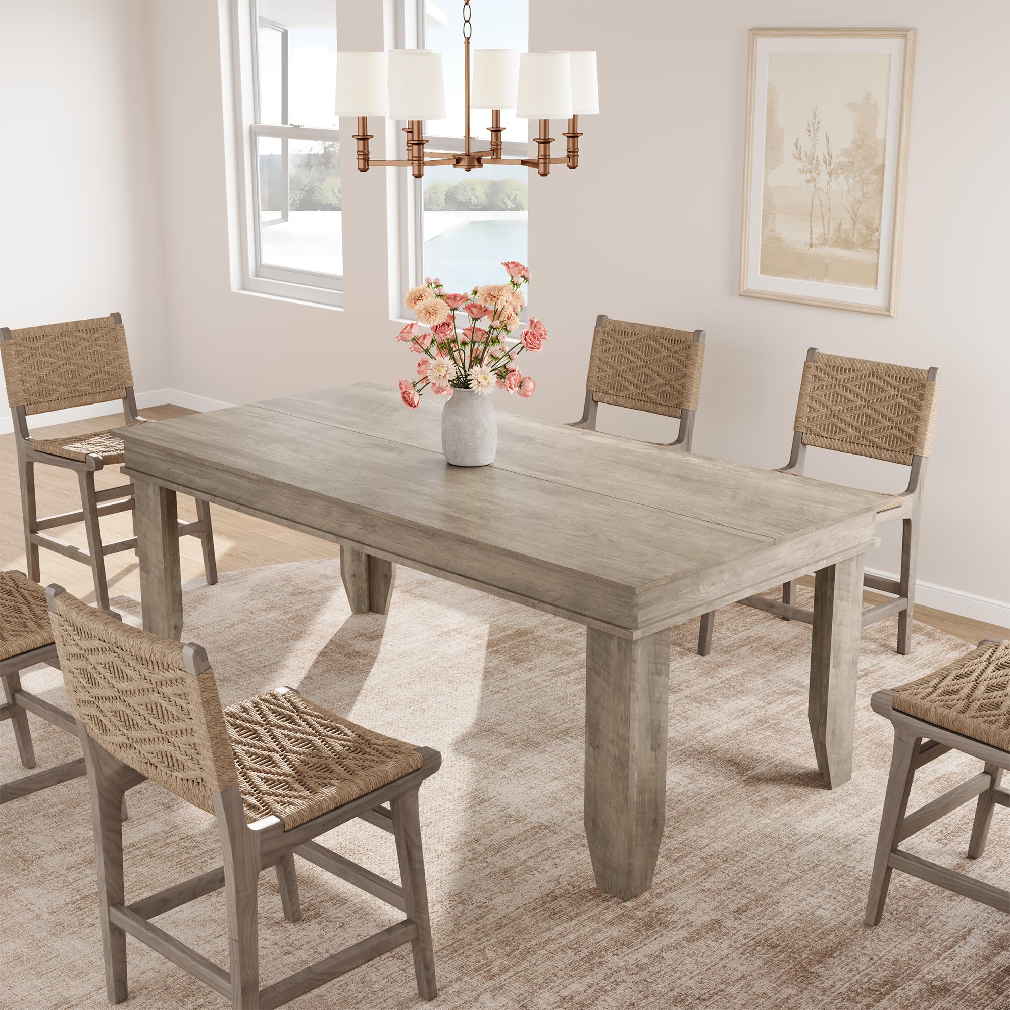 Garvee 71 Inch Long Farmhouse Dining Table For 6-8 People Gray Wooden ...