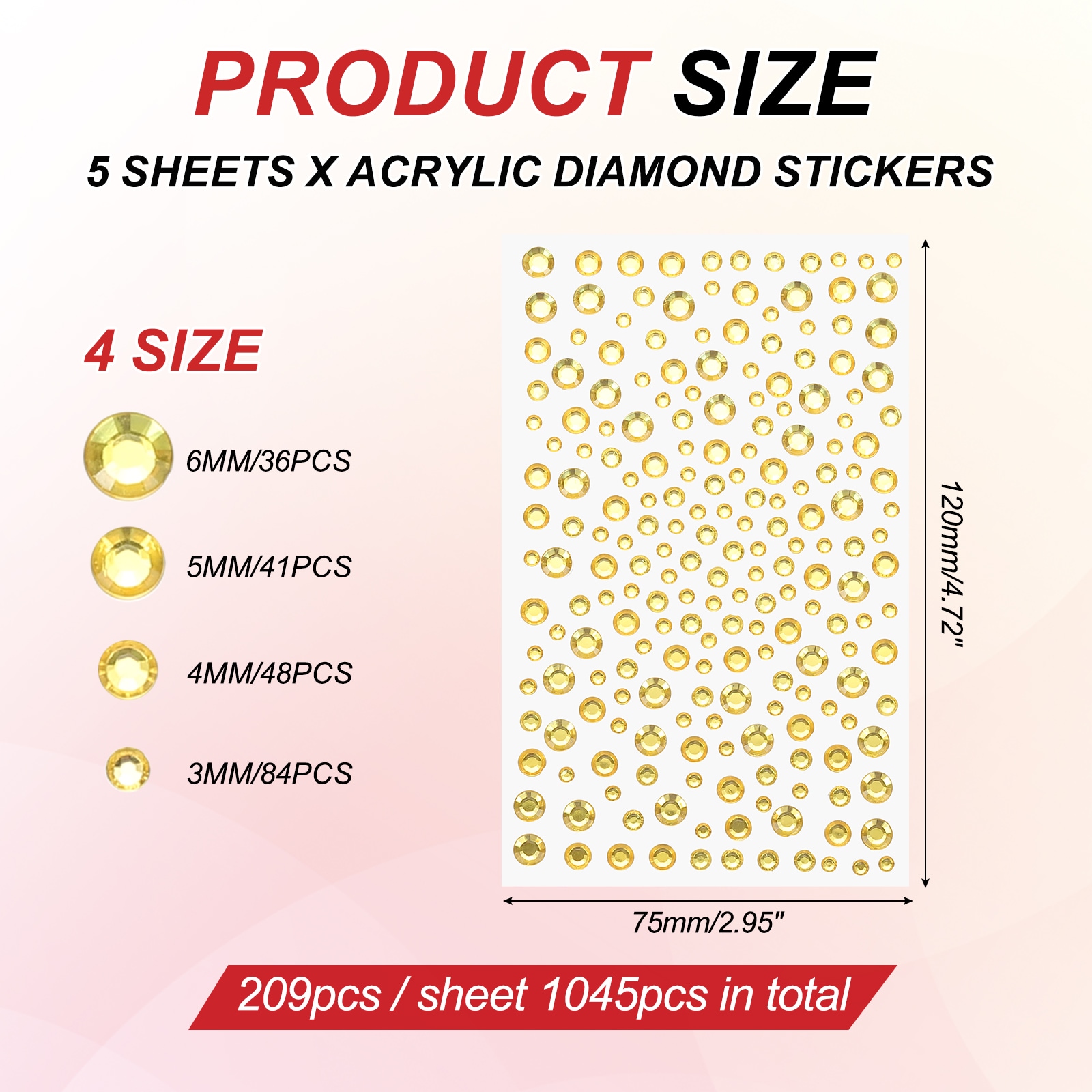PATIKIL 1045pcs Acrylic Gem Sticker 4 Size 3/4/5/6mm Self Adhesive ...