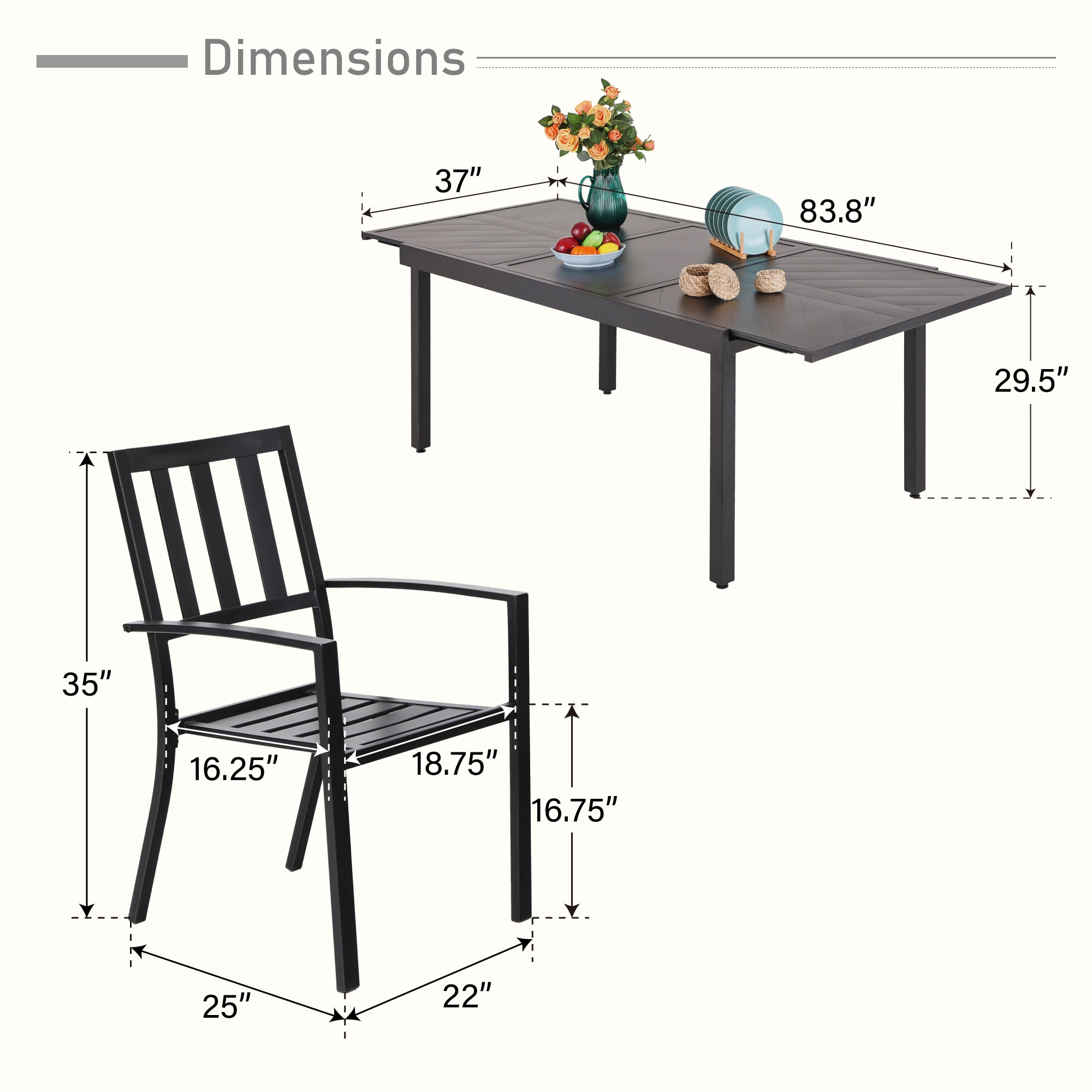 Sunshine Valley BIRMINGHAM 7-Piece Black Patio Dining Set Extendable ...