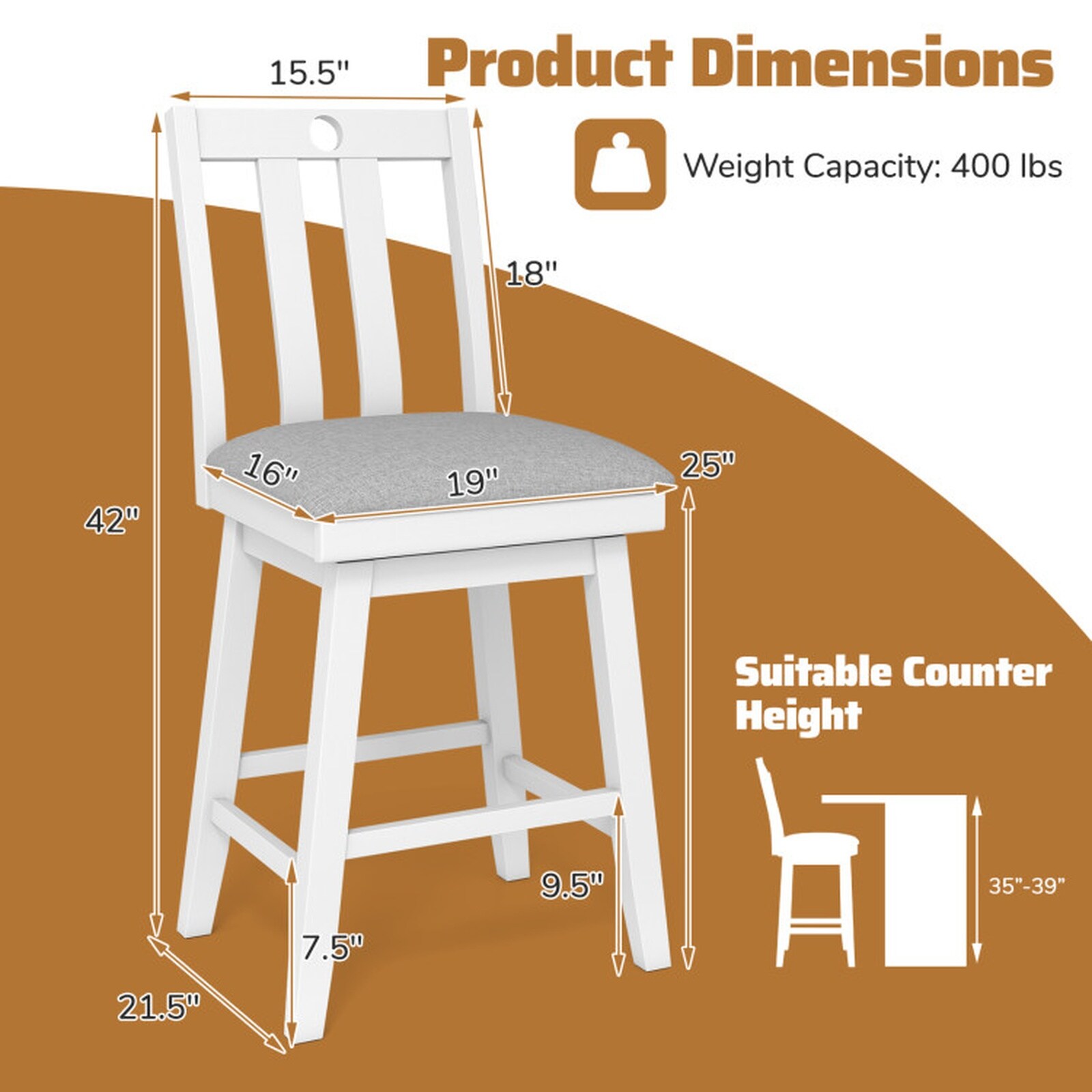 SUGIFT Counter Height Upholstered 360-Degree Swivel Tilt Back Footrest ...