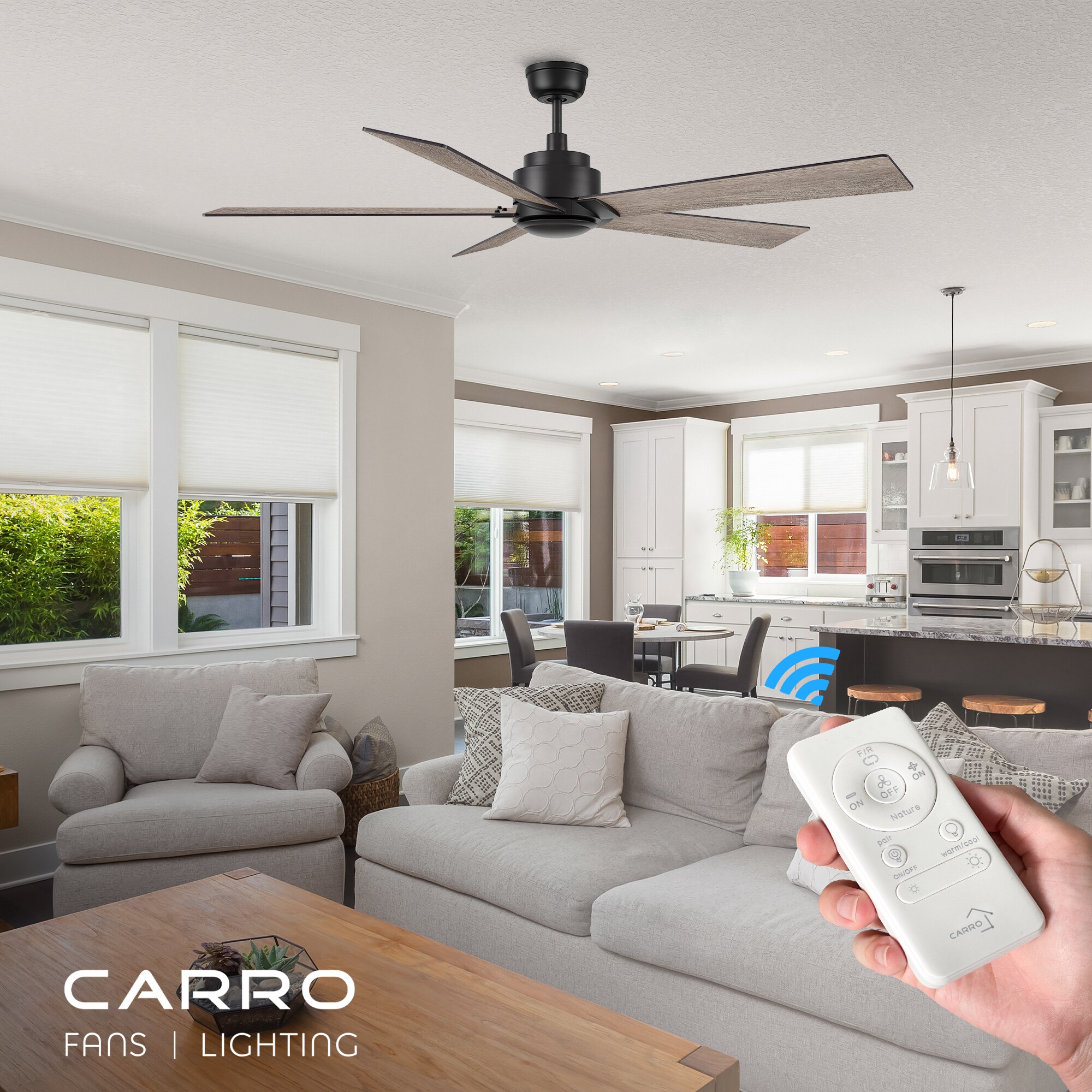 CARRO USA Welland 60-in Black Indoor Ceiling Fan and Remote (5-Blade ...