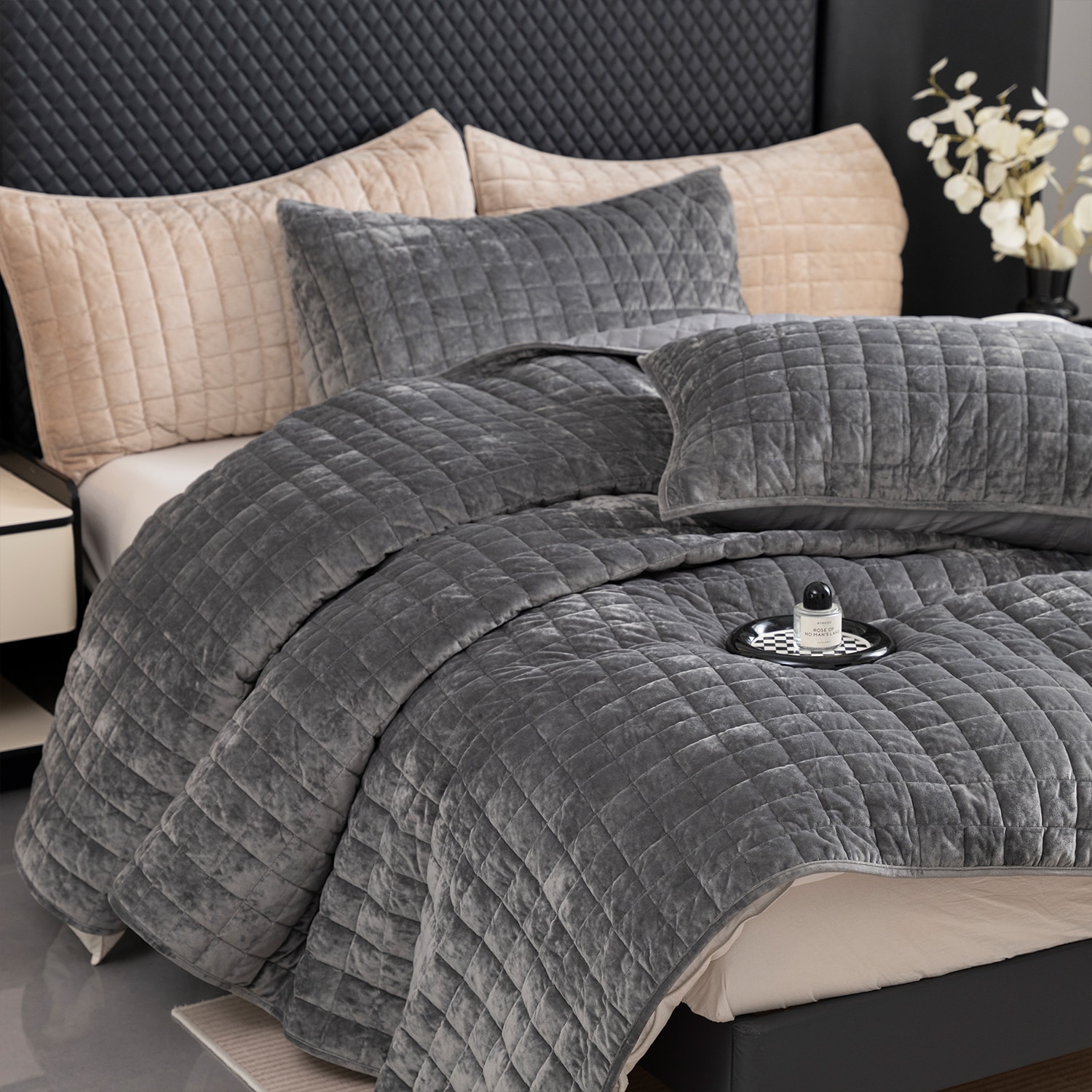 Luupatchy Luxury Velvet Diamond Stitch Quilt Set 3 Piece Reversible ...