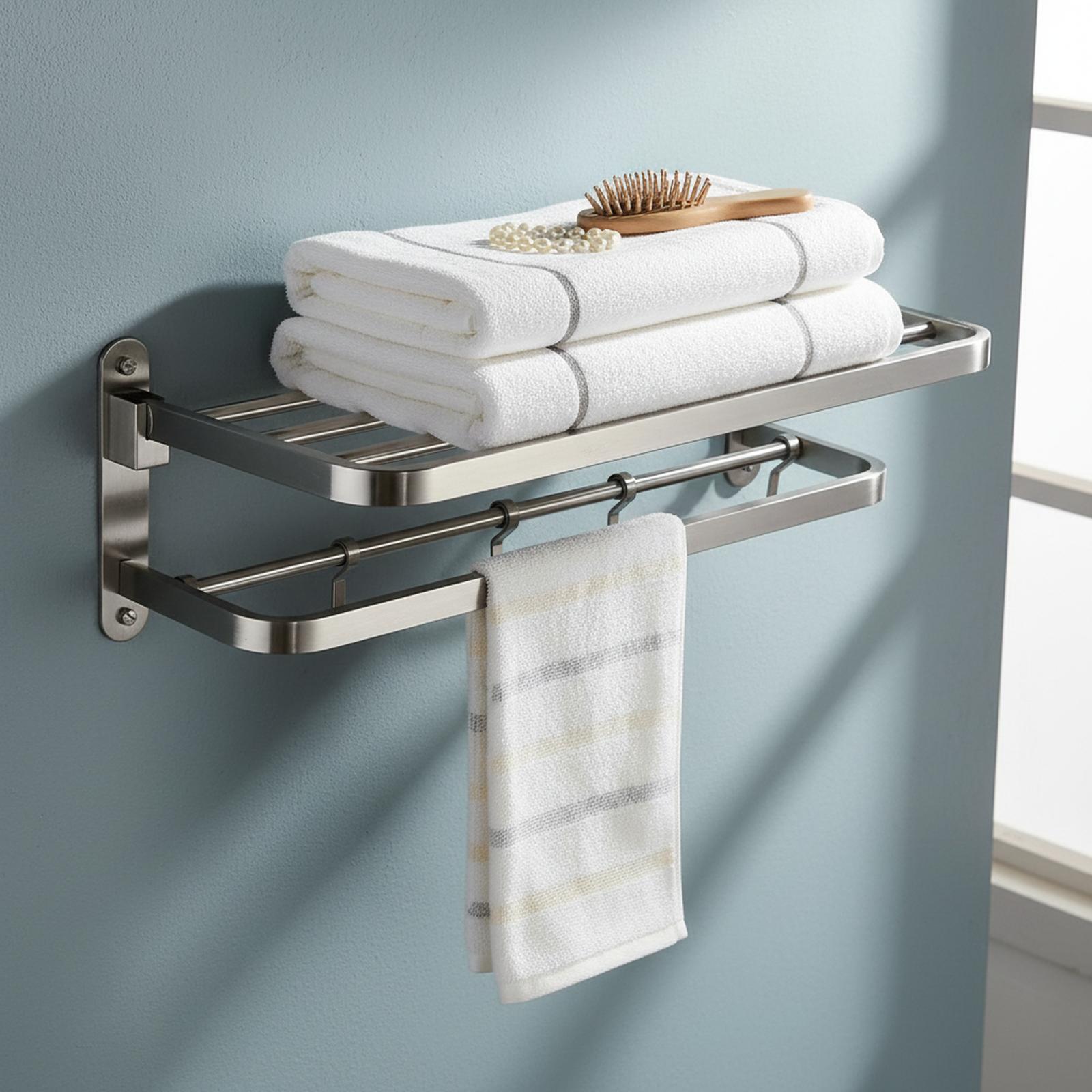 Paradigms Interiors Stainless Steel Towel Rack Bathroom Shelf Double ...
