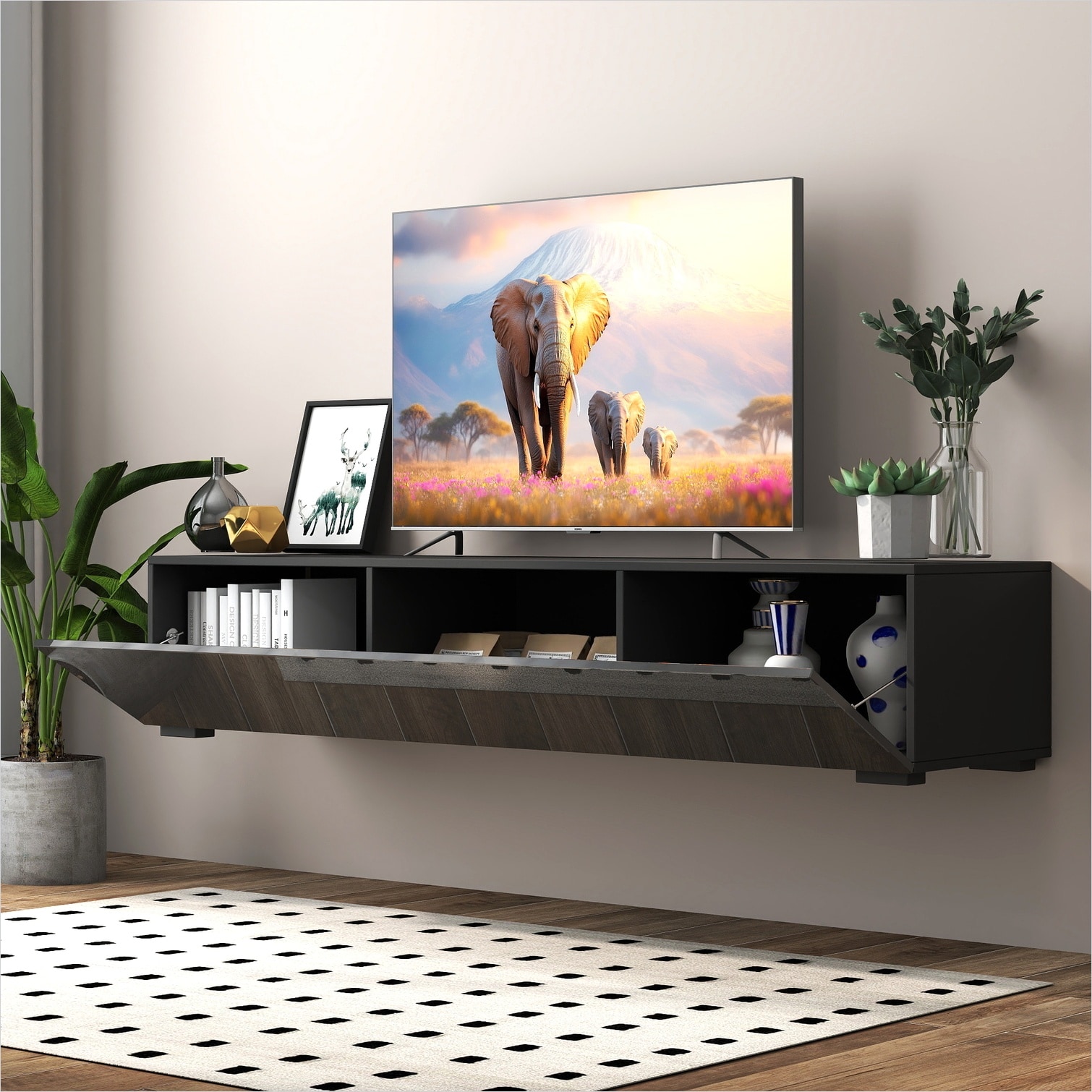 Watnature 62.99-Inch Wall Mounted TV Stand Modern Particle Board and ...