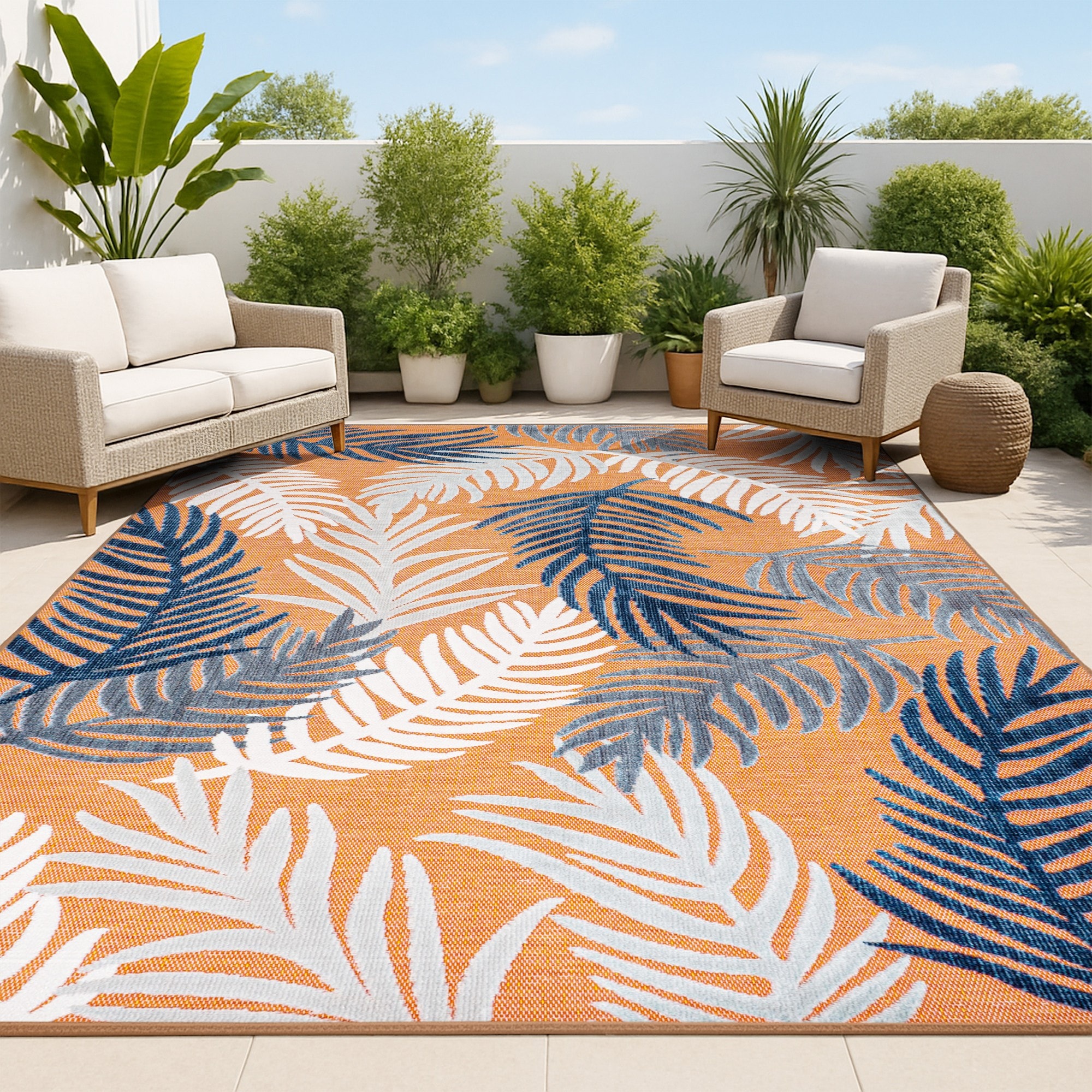 JONATHAN Y Hawaii Montego High-Low Tropical Palm 8 X 10 (ft) Orange ...