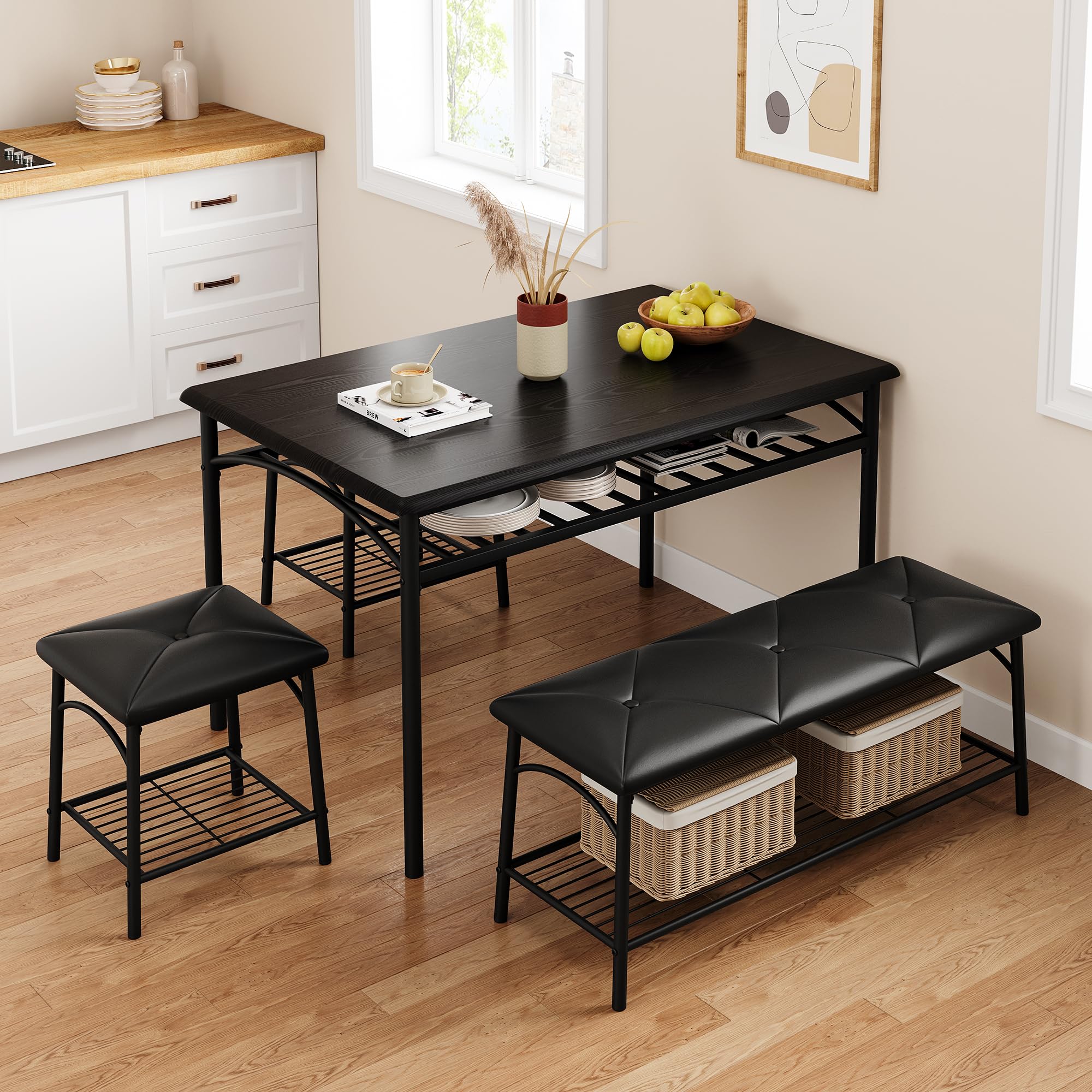 Garvee Square Dining Table Set for 4 Wood Tabletop Kitchen Table with 2 ...