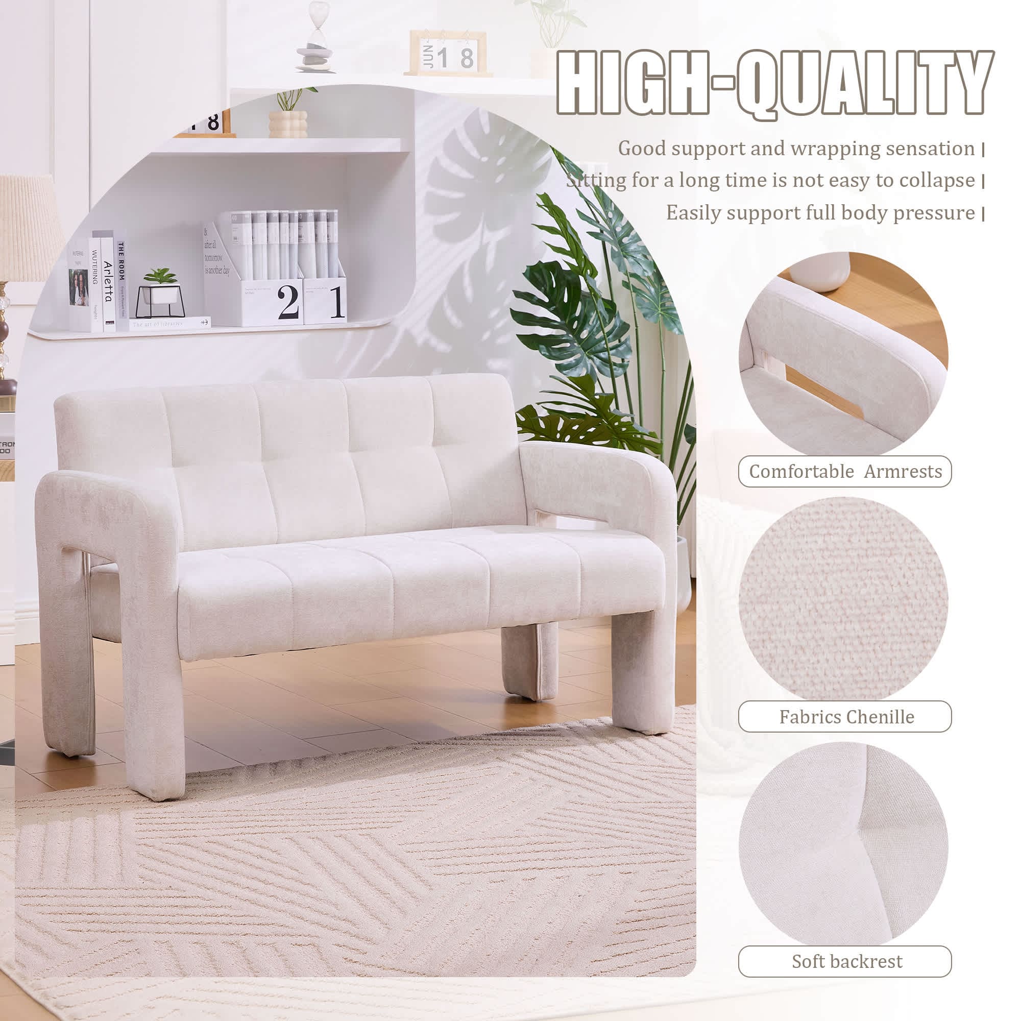 Vynxaria Modern Double Armchair Compact Chenille Upholstered Sofa Dual ...