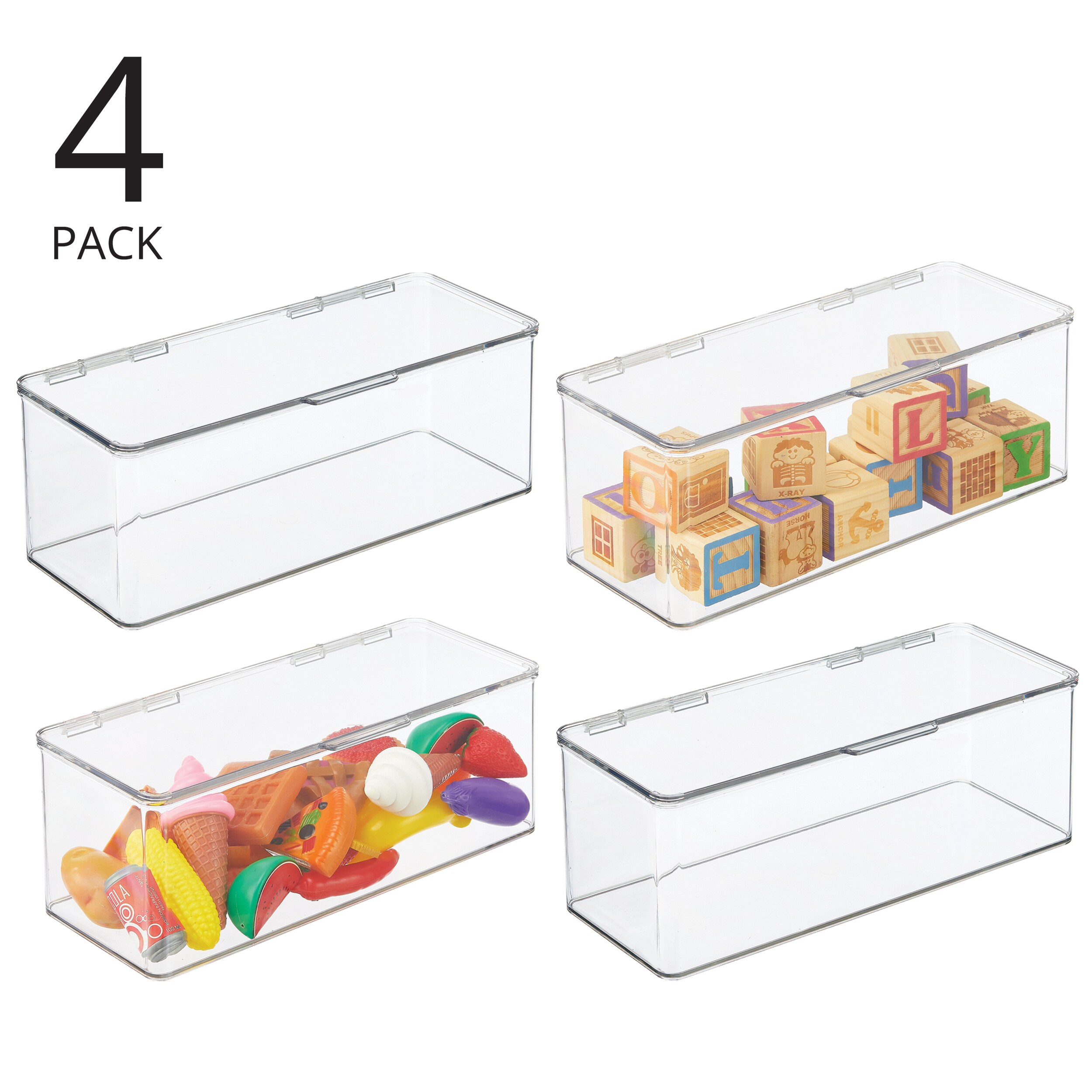 mDESIGN Plastic Playroom/Gaming Storage Organizer Box Hinged Lid - 4 ...