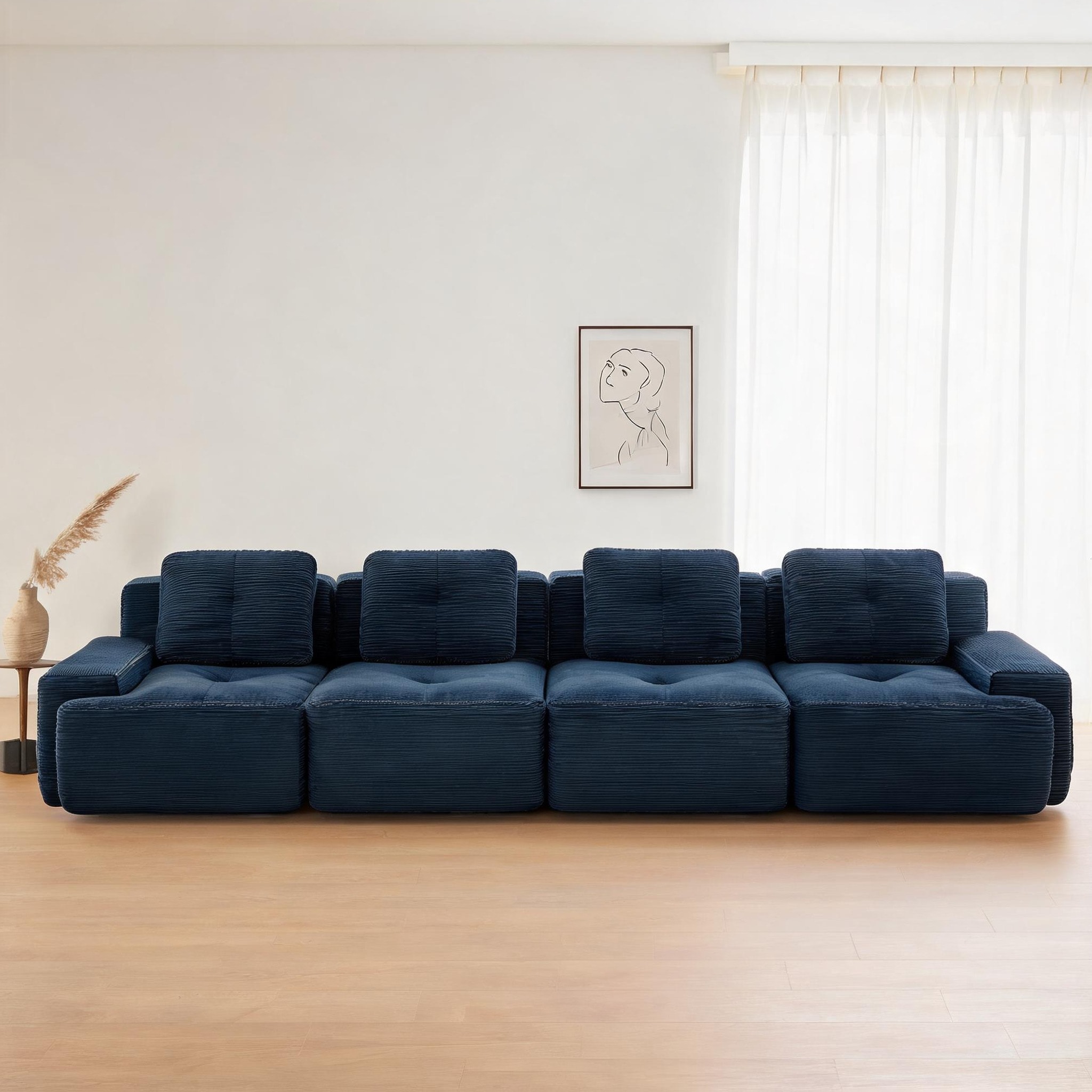 SUNCREAT 153 Blue Modular Sectional Sofa Corduroy Upholstery Modern 4 ...