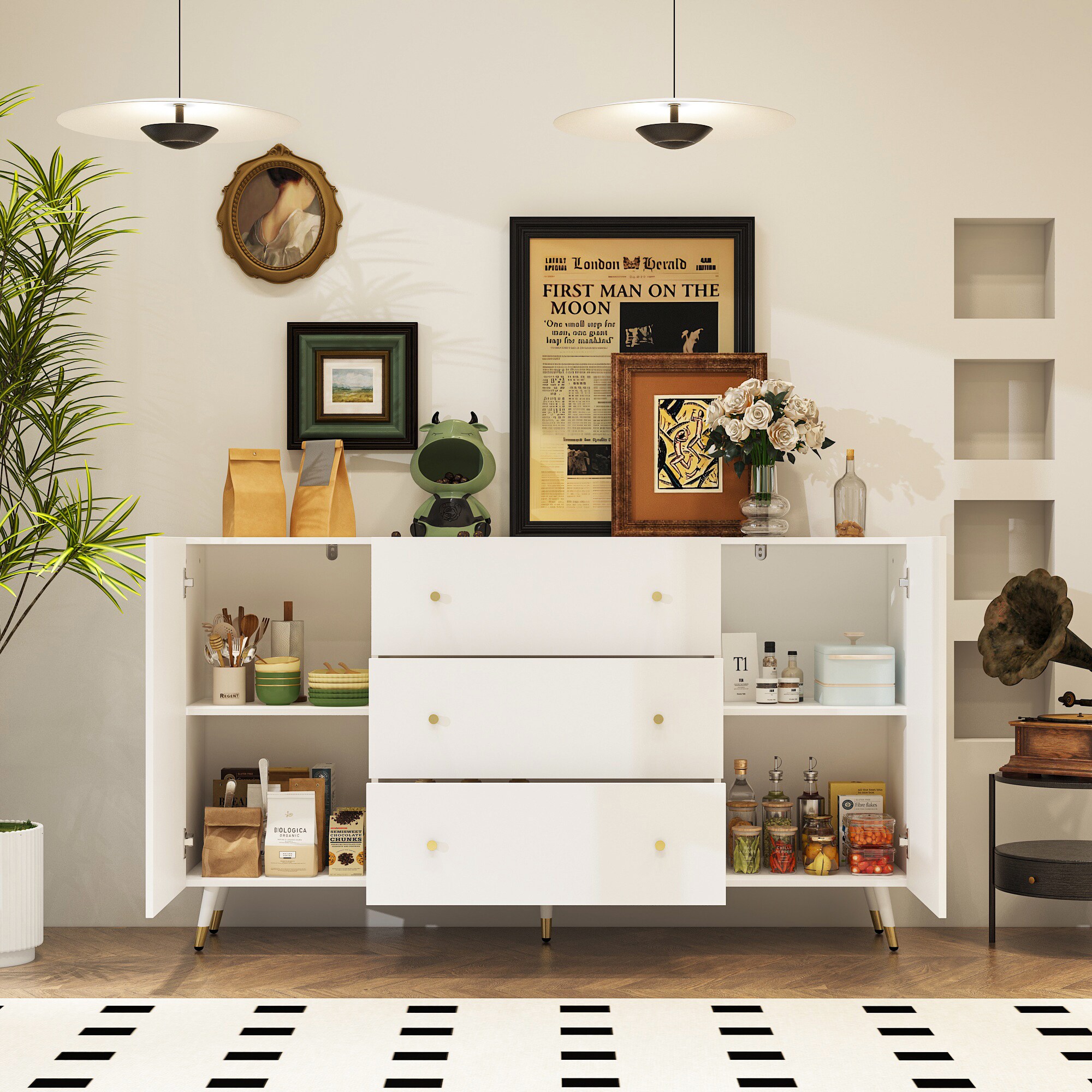 FUFU&GAGA 2 Doors Accent Cabinet Contemporary/Modern White Sideboard ...