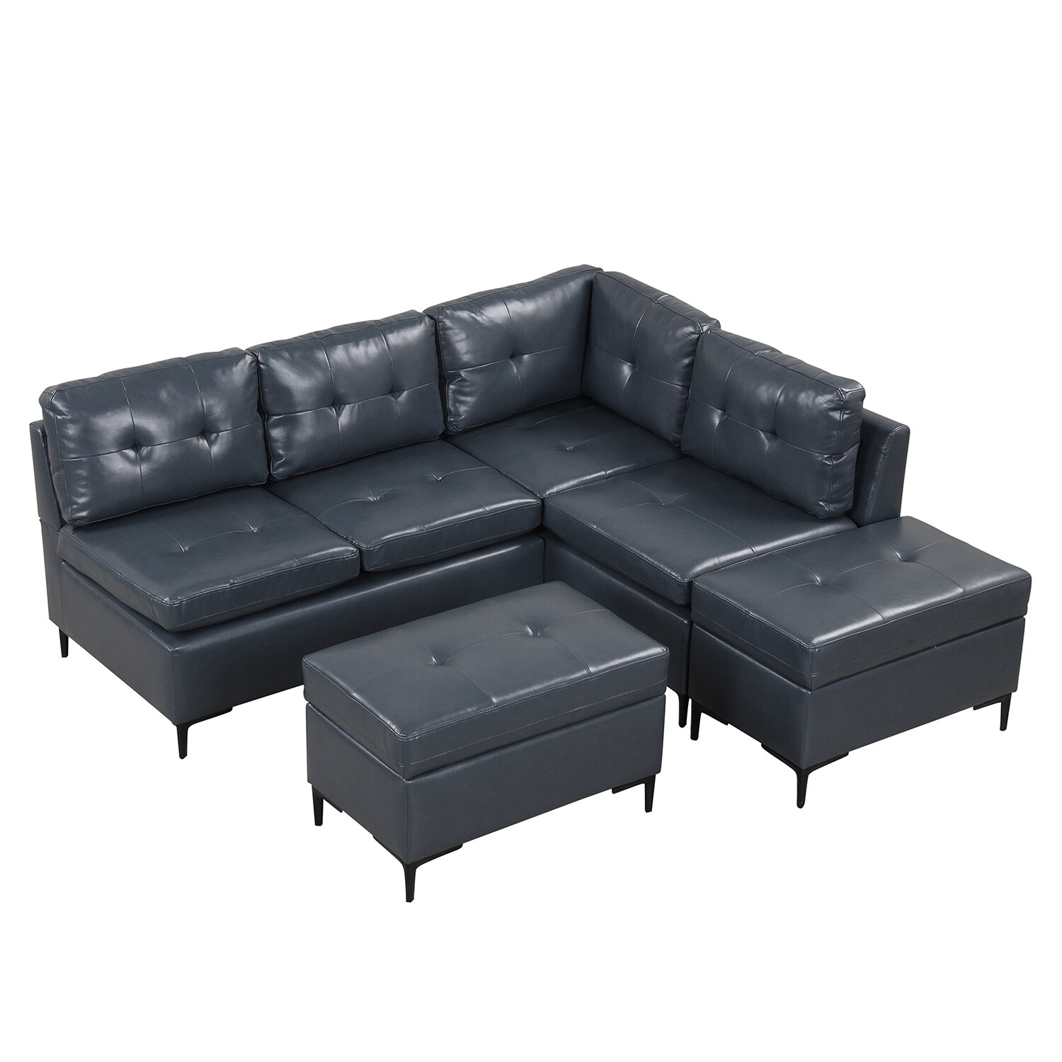 Bybafun 94.9 in Midcentury Blue Faux Leather Sectional YA3700402 at Lowes