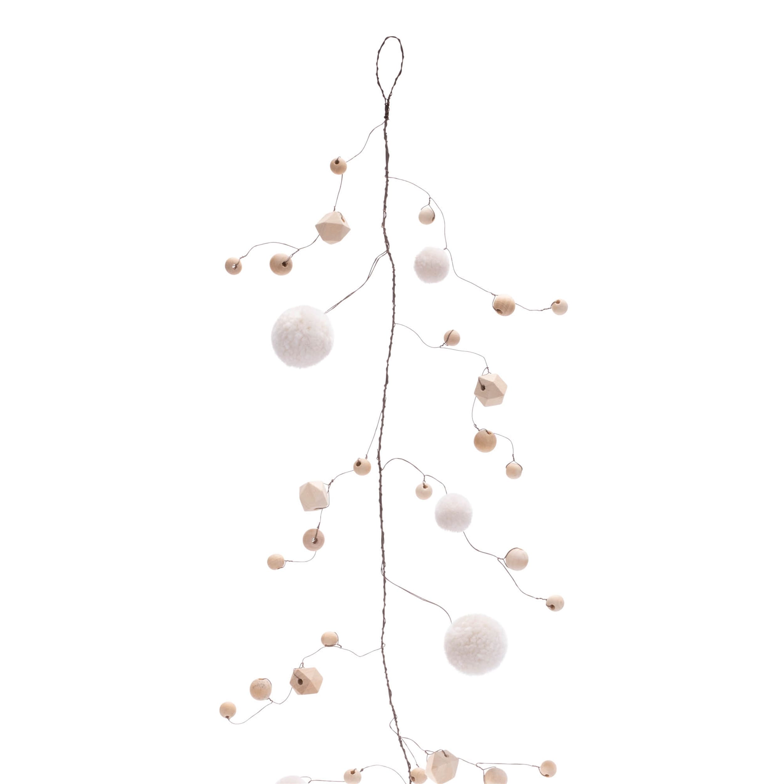 Melrose International Wood Bead and Puff Ball Garland (Set of 2) in the ...