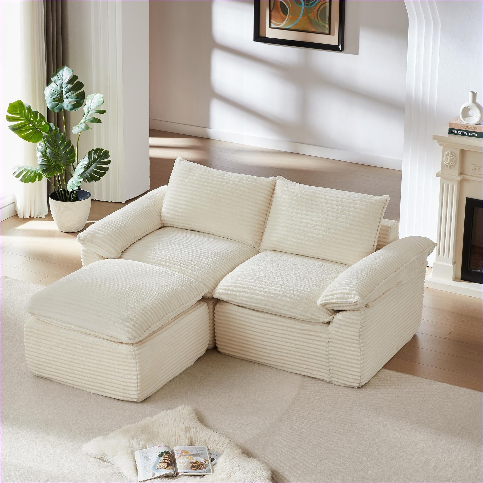 Watnature Corduroy Modern Customizable Modular Sectional Sofa 4-Seat ...