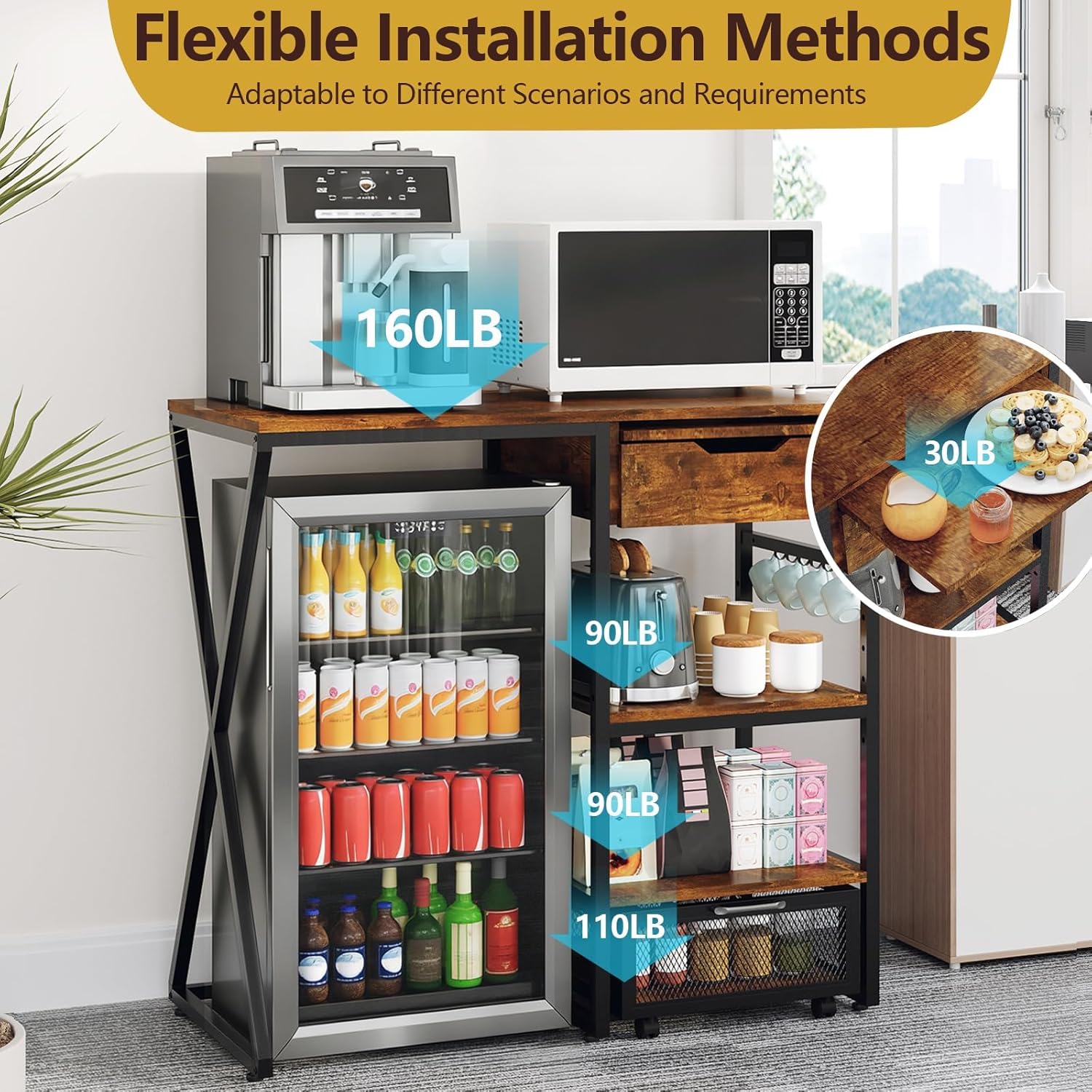 Garvee 3-Tier Mini Fridge Stand with Storage Shelf - Microwave and ...