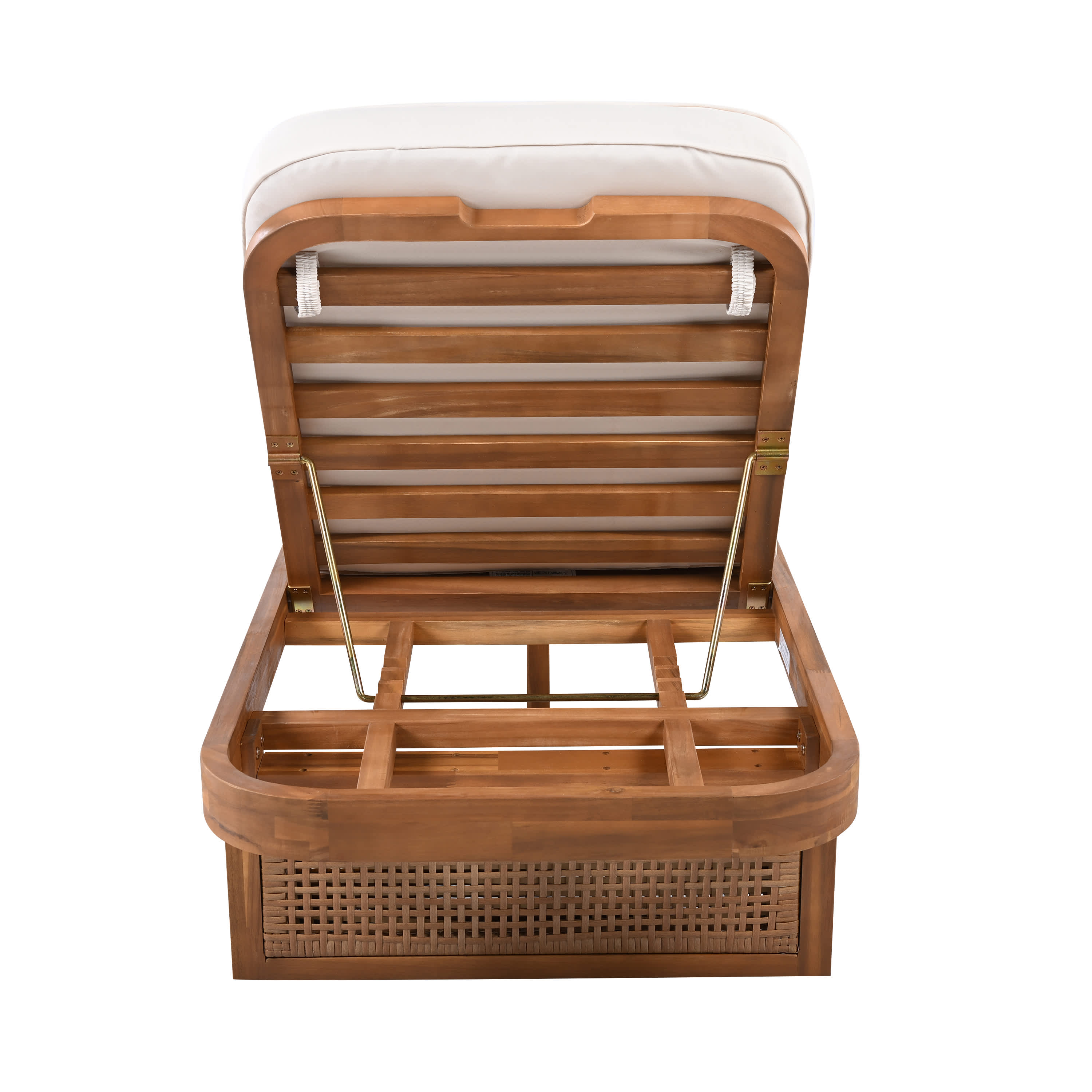 Vynxaria Natural 1-Piece Wood Outdoor Chaise Lounge with White Cushions ...