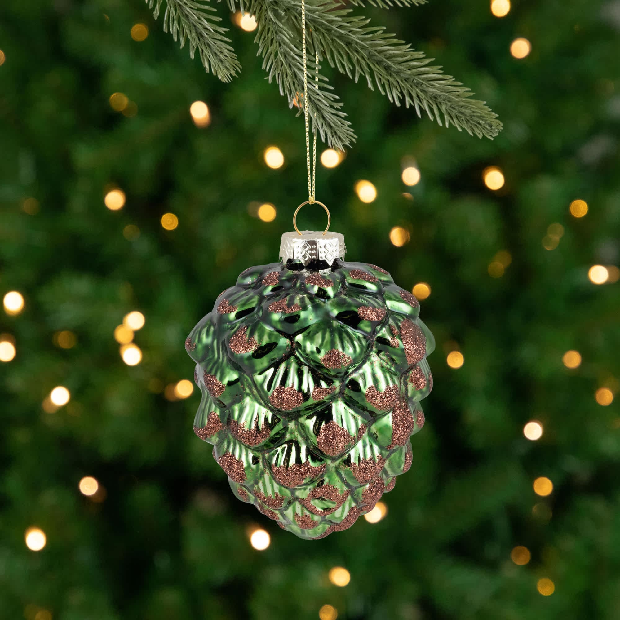 Northlight Pine Cone with Glitter Glass Christmas Ornament - 4.5 inch ...