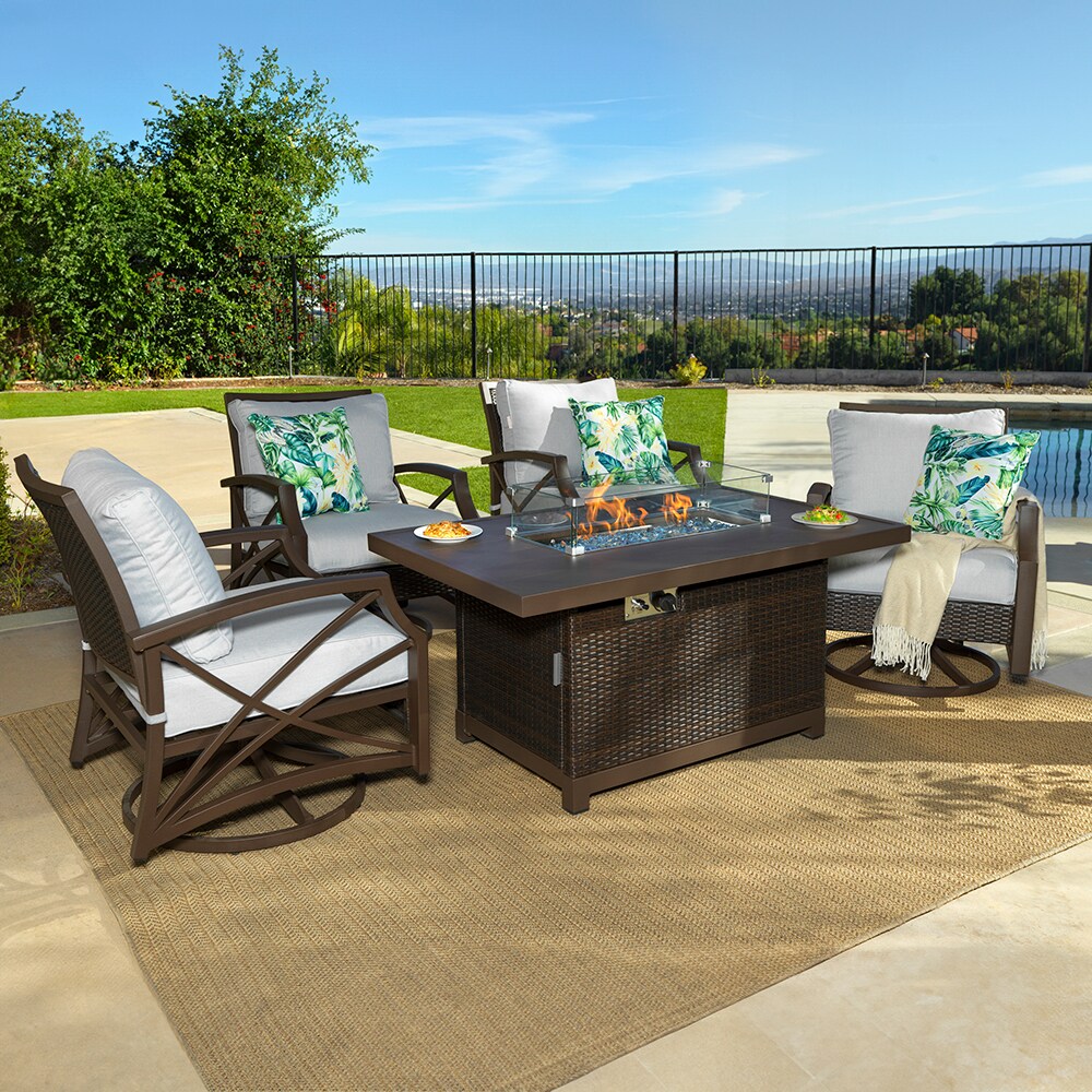 Kinger Home NOVI 5-Piece Rattan Patio Conversation Set with Gray Cushions FP-S-003-BG at Lowes.com