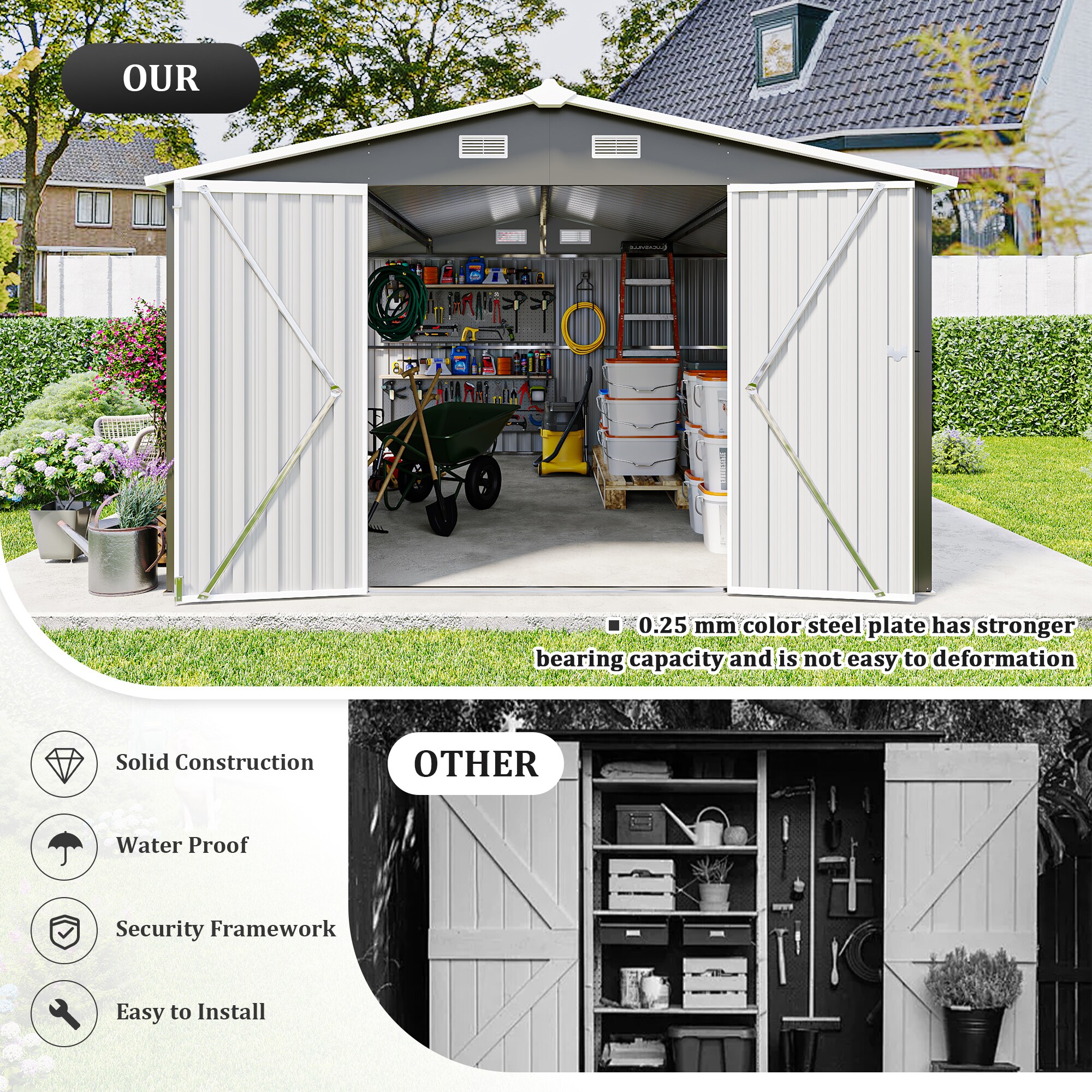LUXEYARD Outdoor Storage Shed 10 x 14 FT with 3 Lockable Doors in the ...
