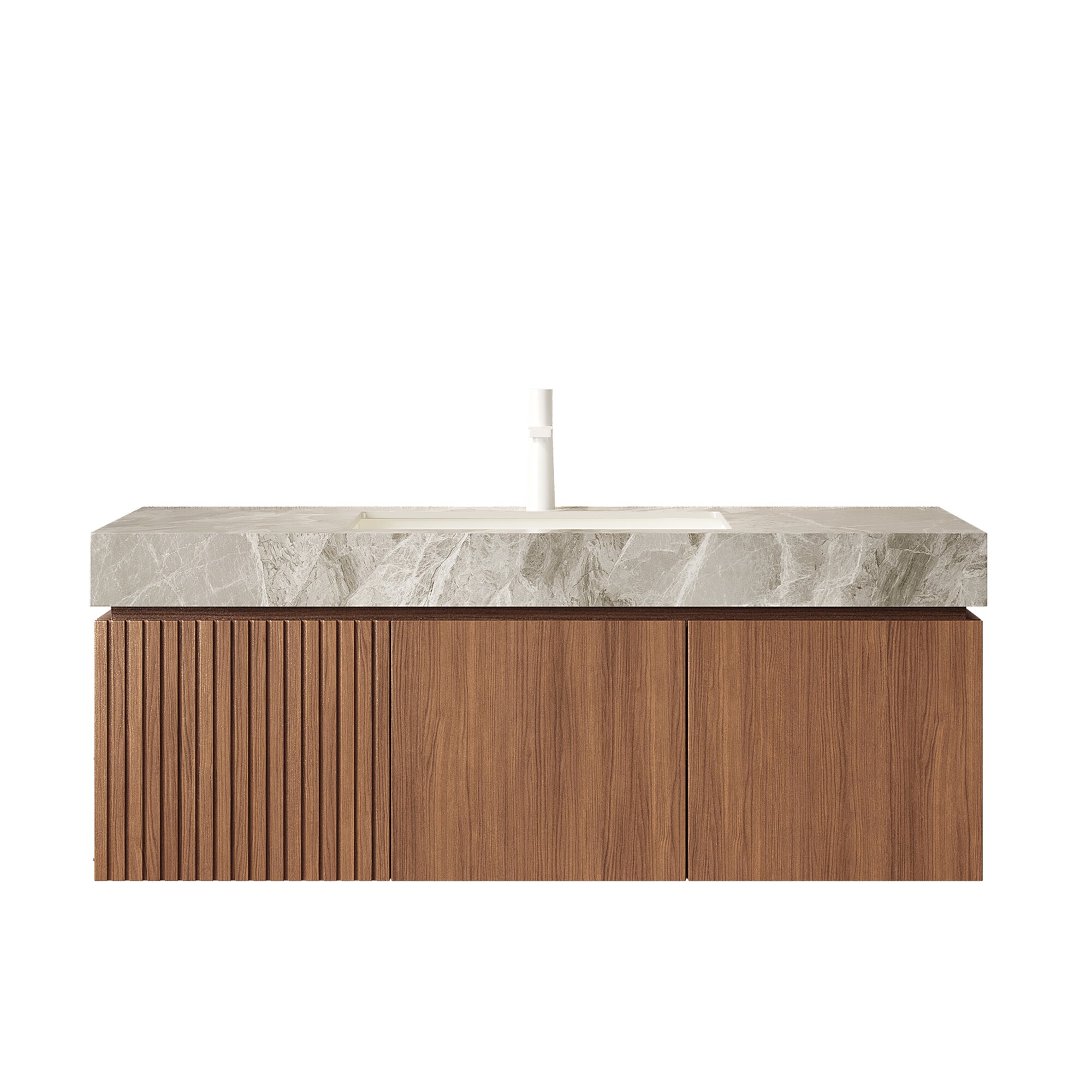 Wooakway 48 In Brown Oak Floating Bathroom Vanity with Ceramic Basin ...