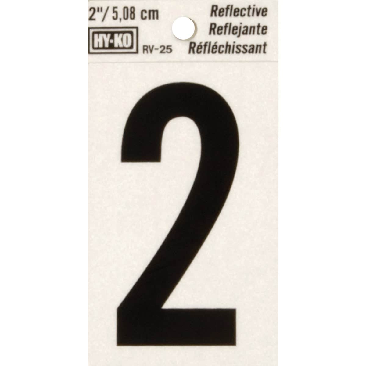 Hy-Ko Products Hy-Ko 2 in Reflective Vinyl Number 2 Black on White Self ...