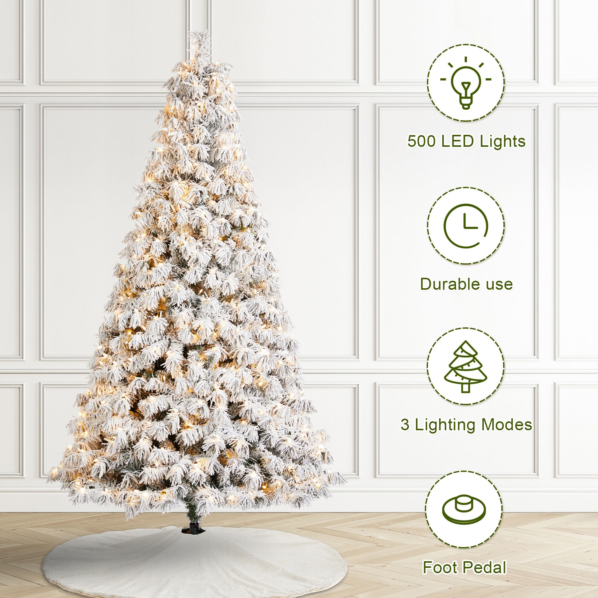 Glitzhome 7.5-ft Pre-lit Flocked White Artificial Christmas Tree with ...