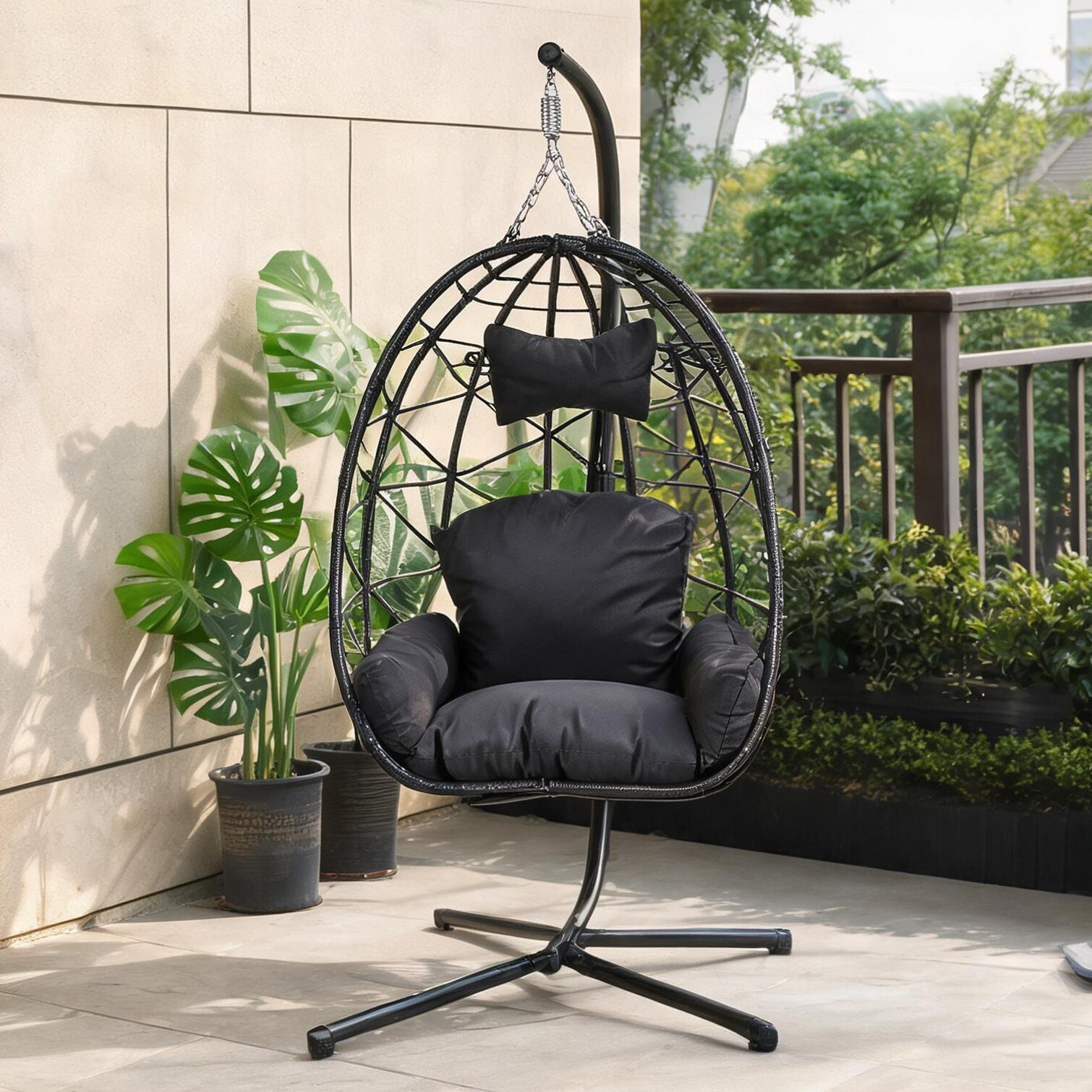 Naturefalls Single Hanging Egg Chair with Stand Modern PE Rattan in ...