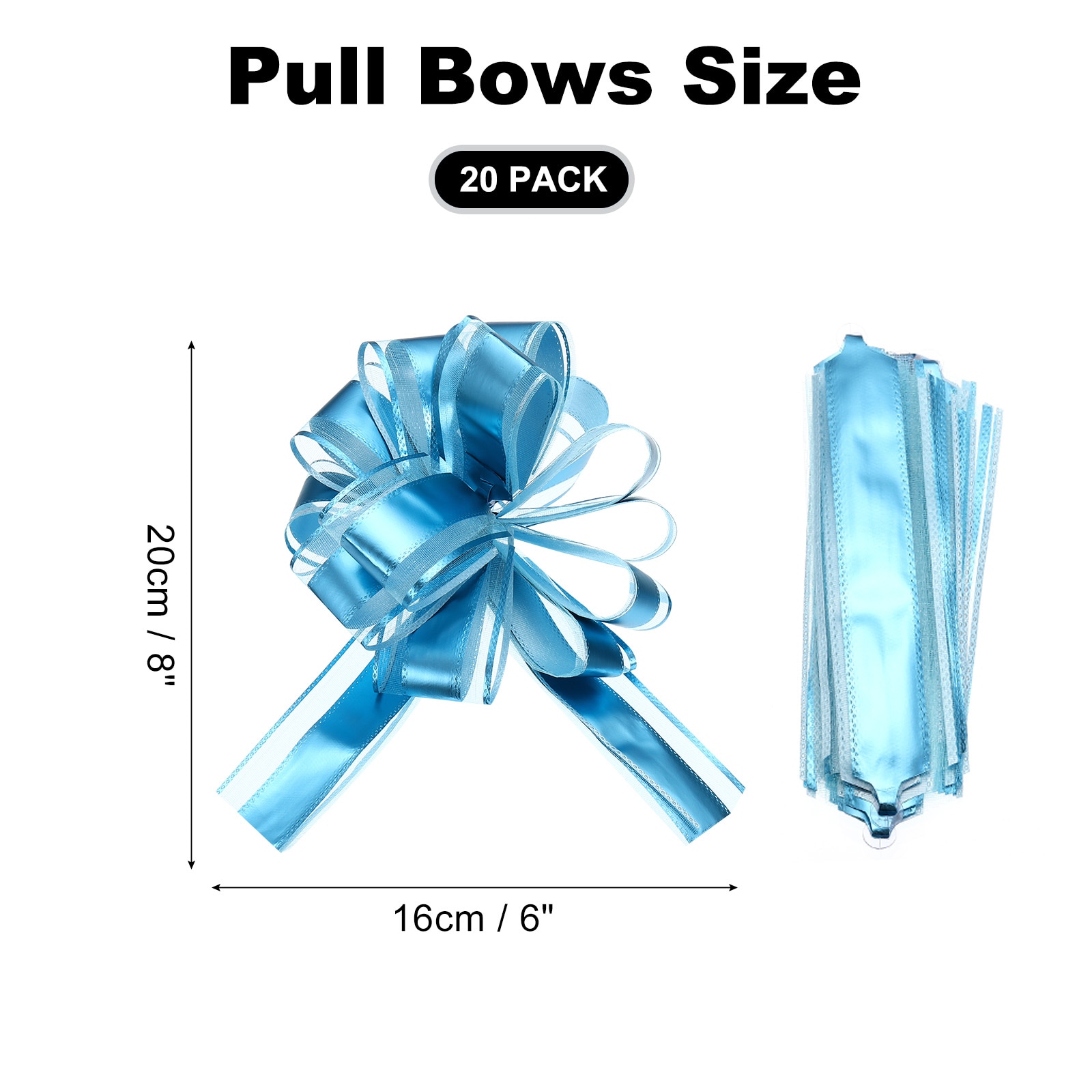 Unique Bargains 20pcs Lake Blue Pull Bows 6.3 Inches Wide Large Organza ...