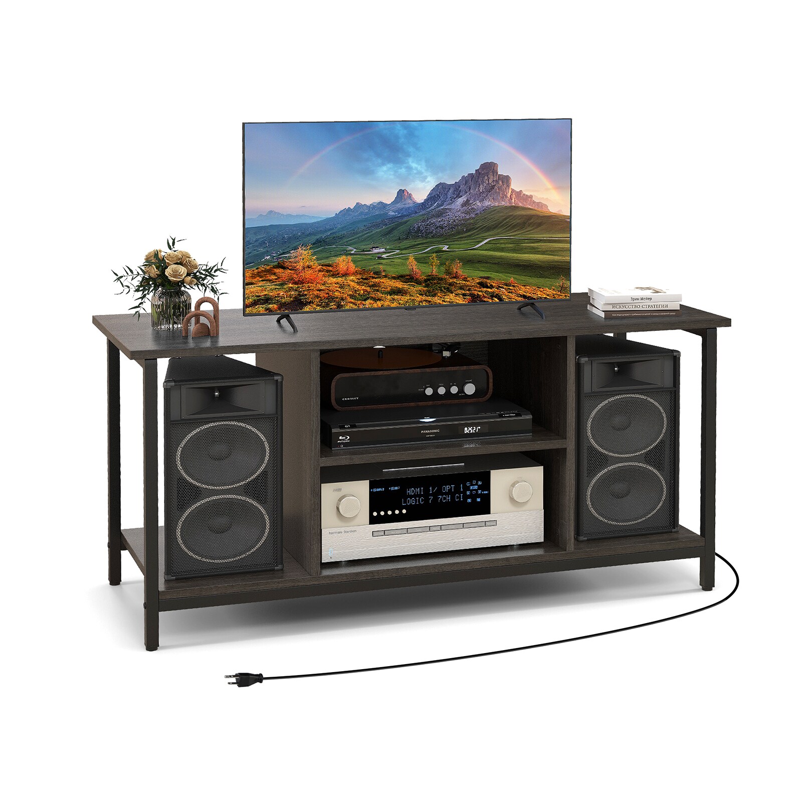 Slickblue Smart Storage TV Console with USB and Type-C Ports - Gray ...