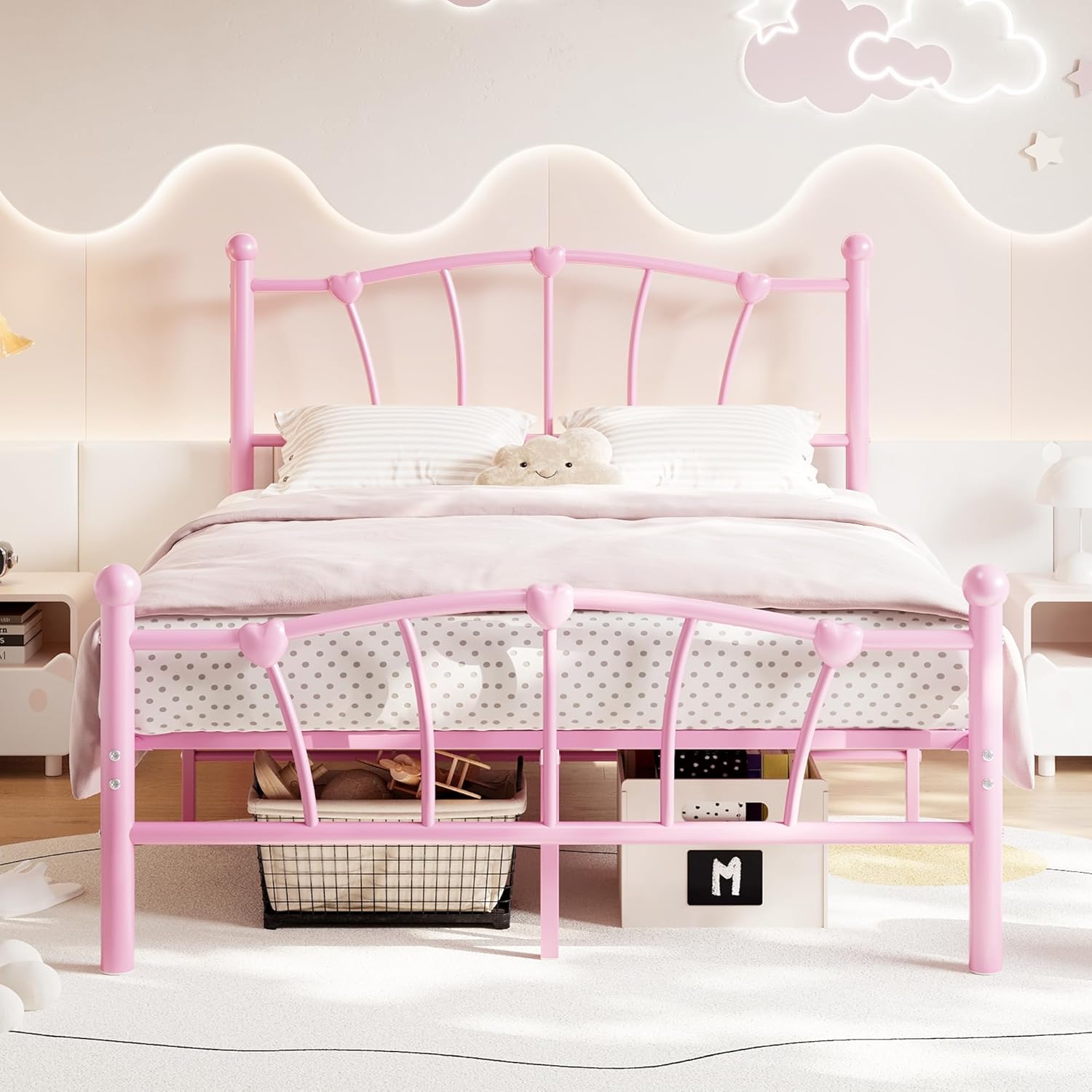 IdealHouse Twin XL Size Pink Heavy Duty Metal Platform Bed Frame For ...