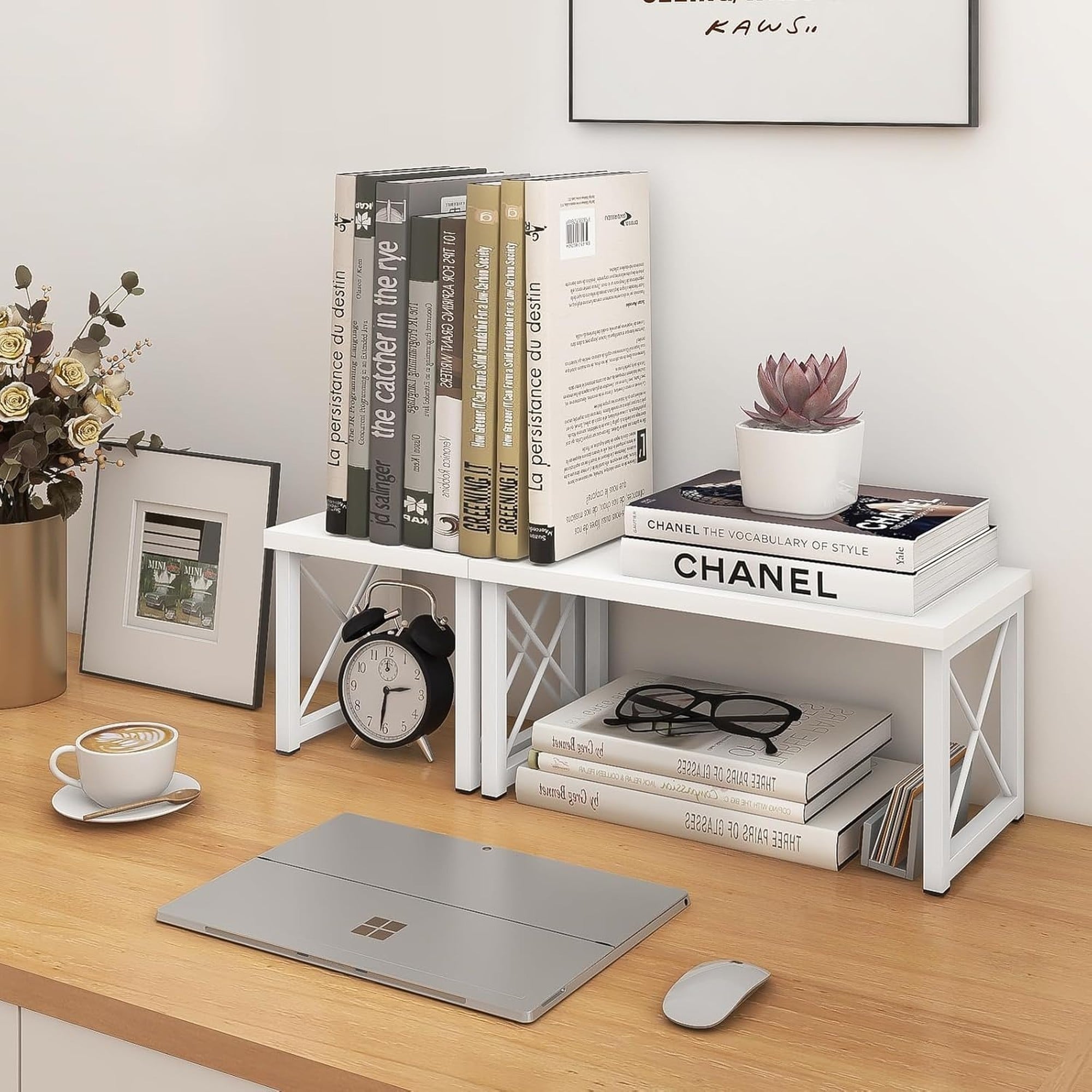 Wudkey 15.7in W 7.8in D 7.6in H 2-Tier Adjustable Matte White Desktop ...