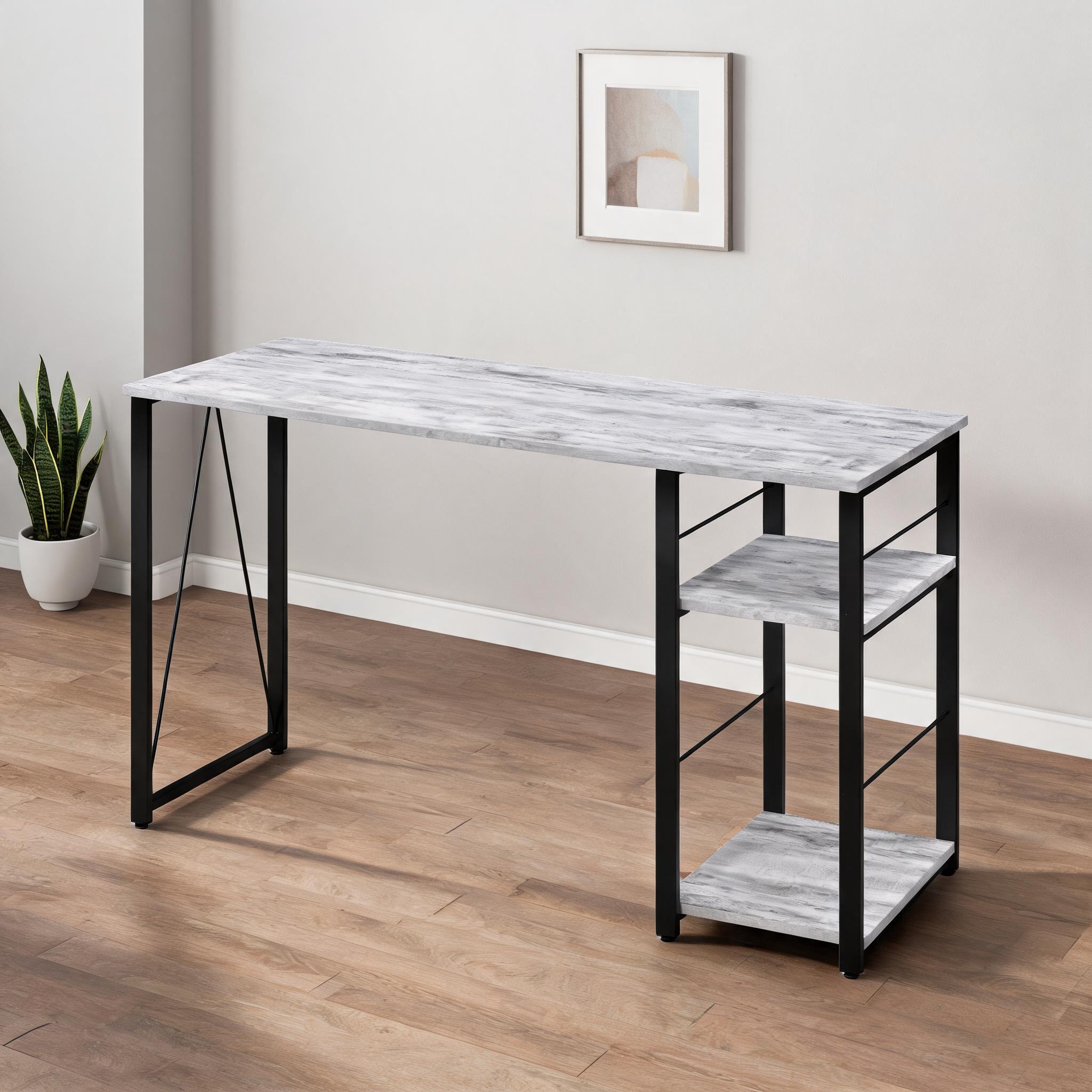 Watnature Antique White and Classic Black Compact Two-Tier Writing Desk ...