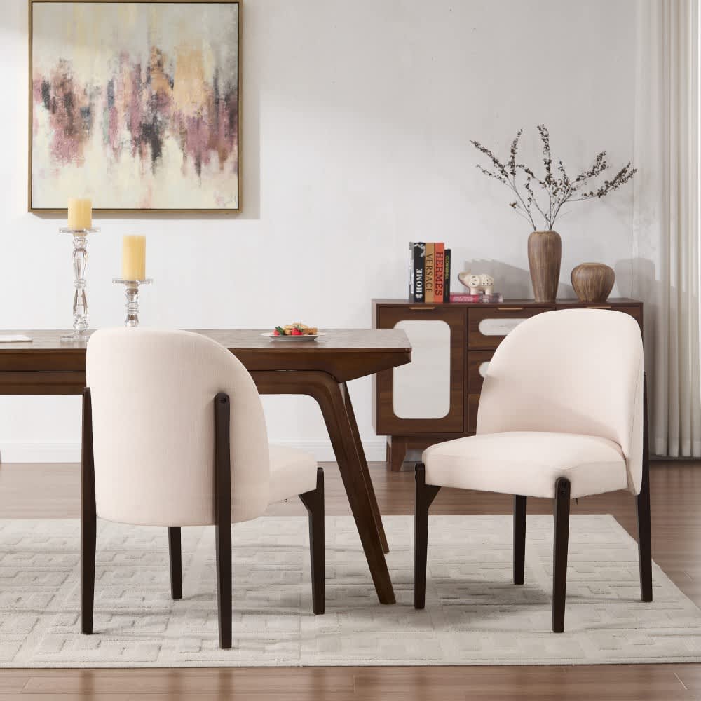Coolbibila Set of 2 Mid Century Modern Beige Fabric Upholstered Dining ...