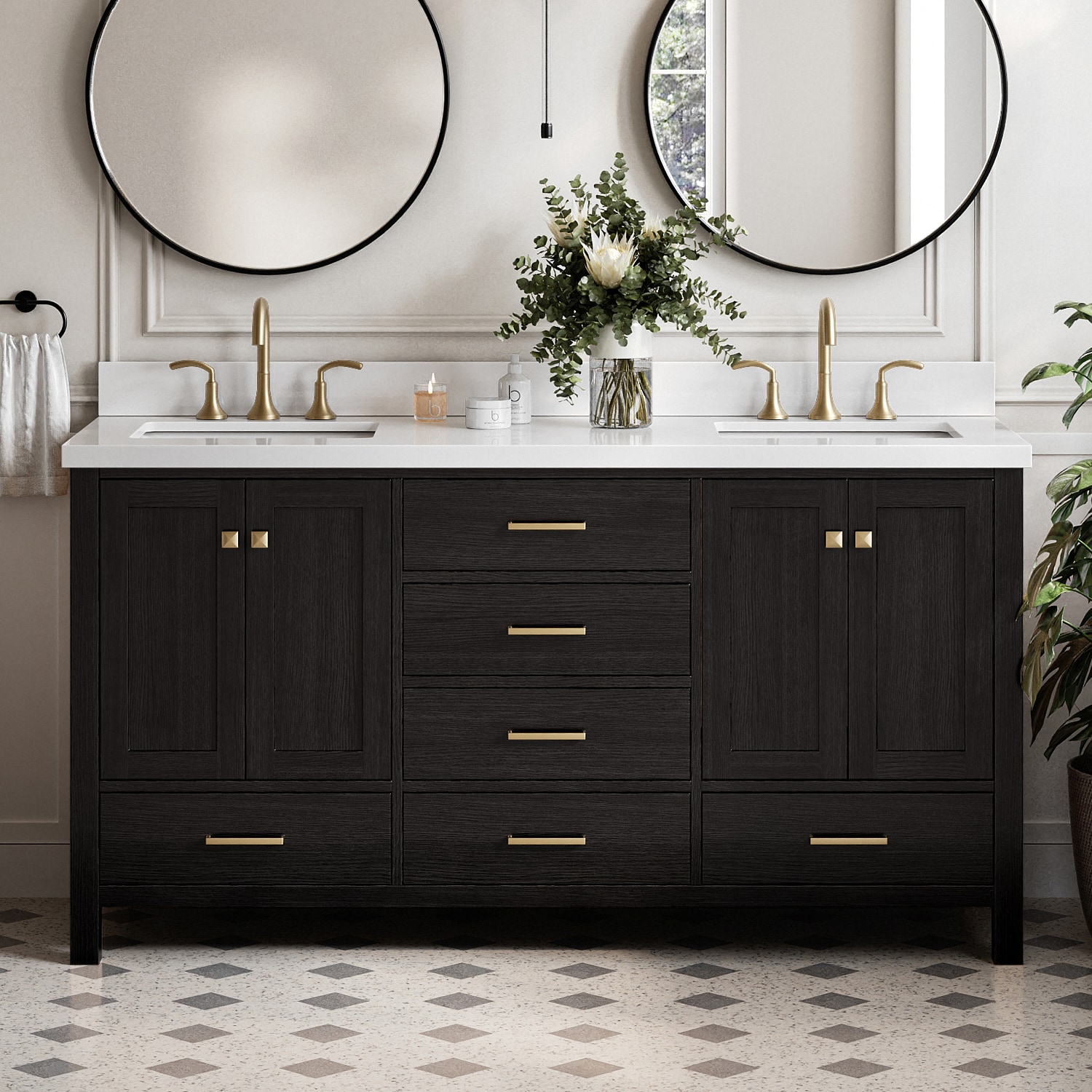 ARIEL Cambridge 66-in Black Oak Undermount Double Sink Bathroom Vanity ...