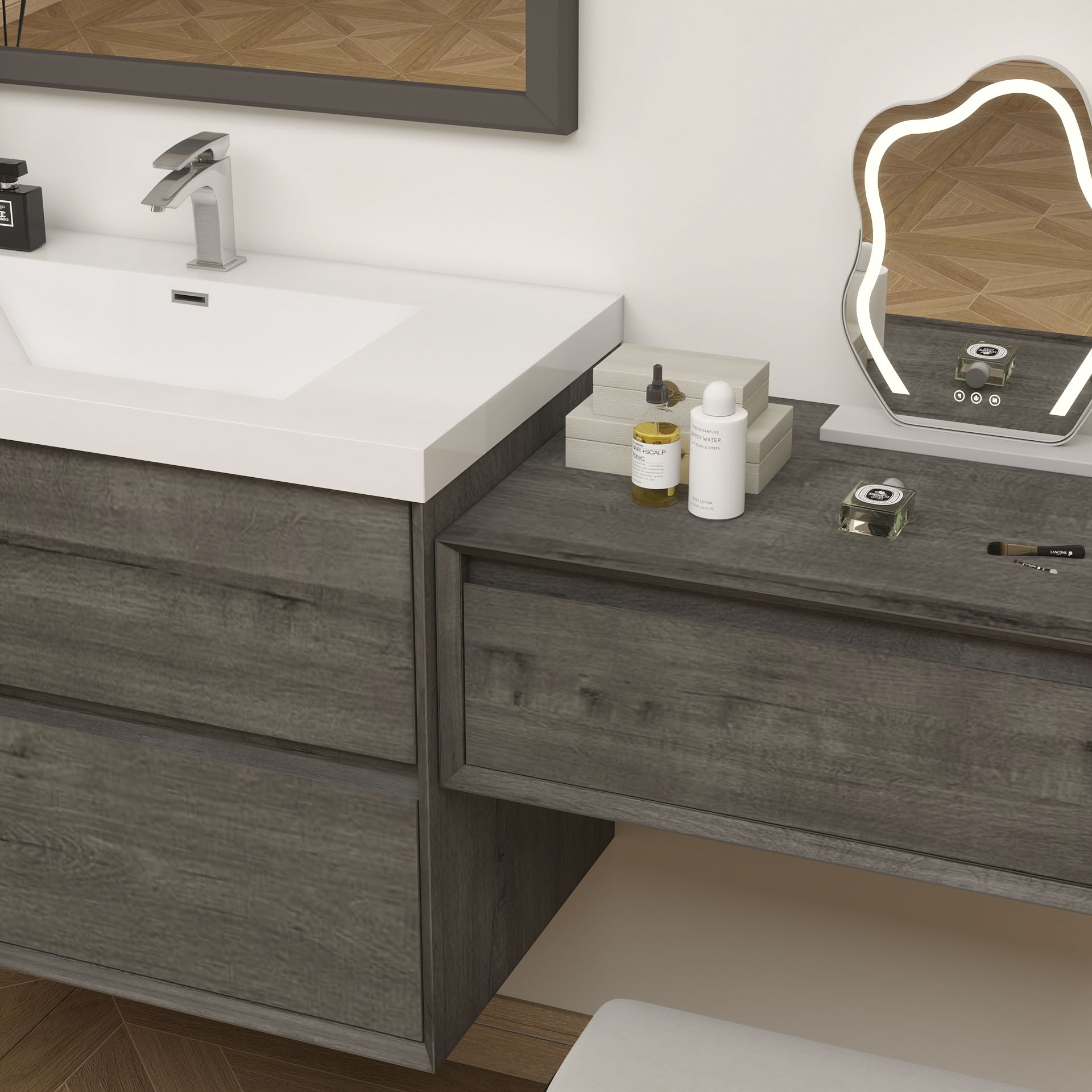 BV Better Vanity Kingdee 66-in Smoke Oak Single Sink Floating Bathroom ...