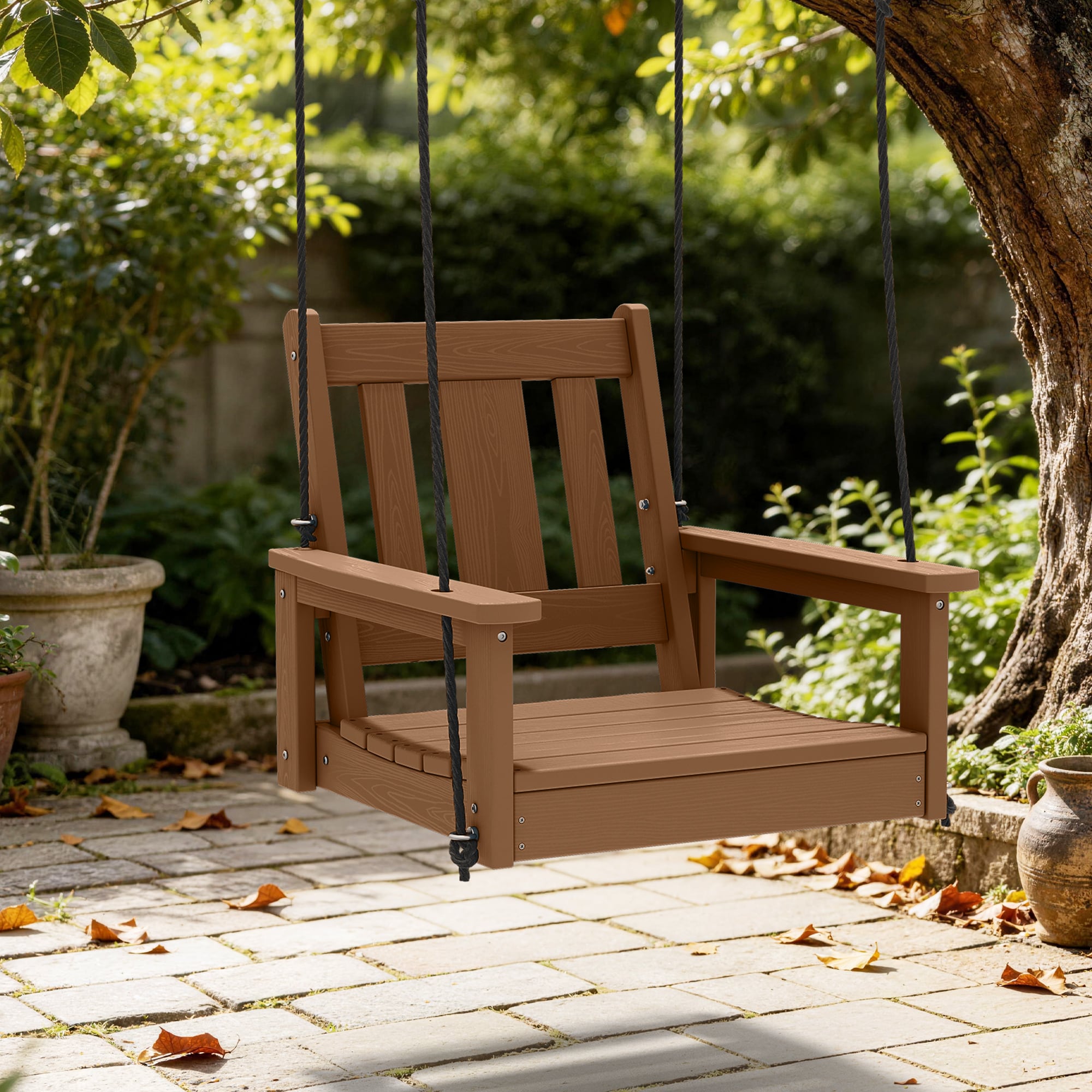JEAREY Swing with 23.6W Seat for Porch Garden 1 -person Brown Outdoor ...