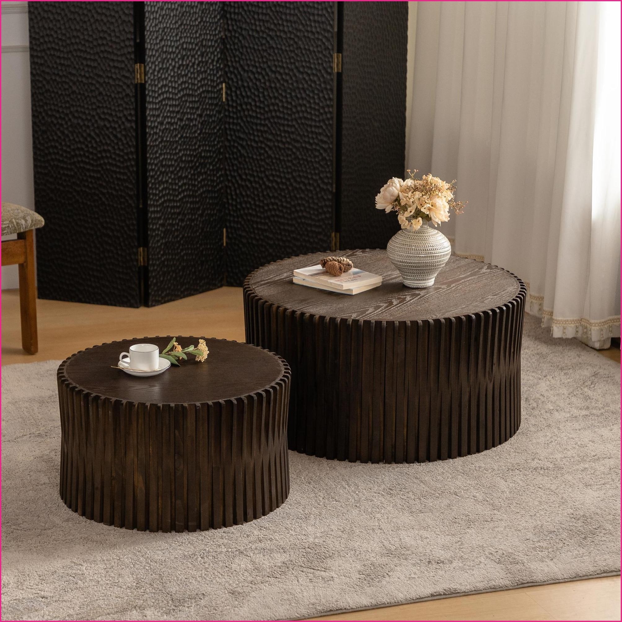 Watnature Dark Brown Vintage Nesting Coffee Table Set of 2 Space Saving ...